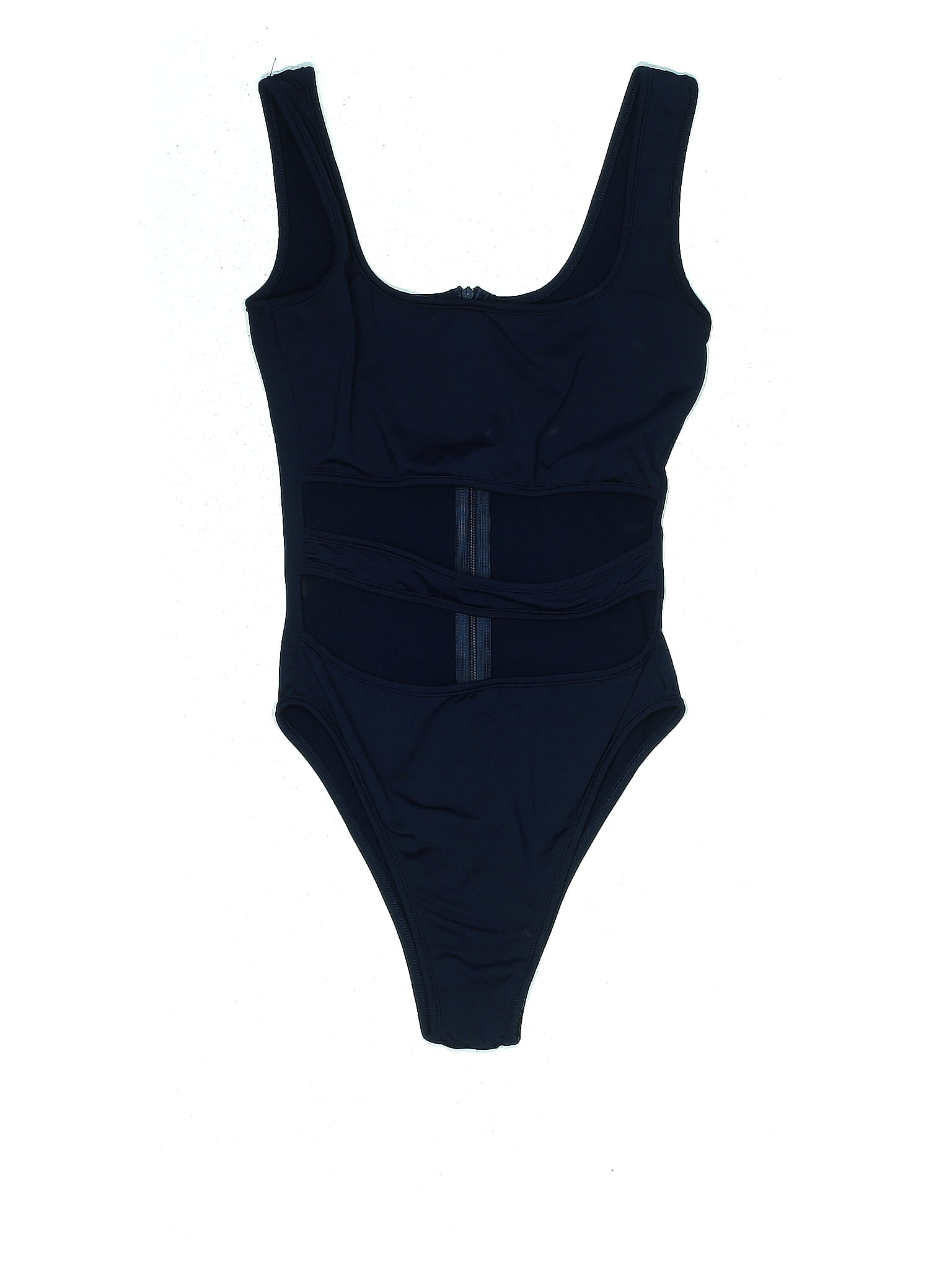 Unbranded Jacquard Solid Grid Graphic Blue One Piece Swimsuit Size S