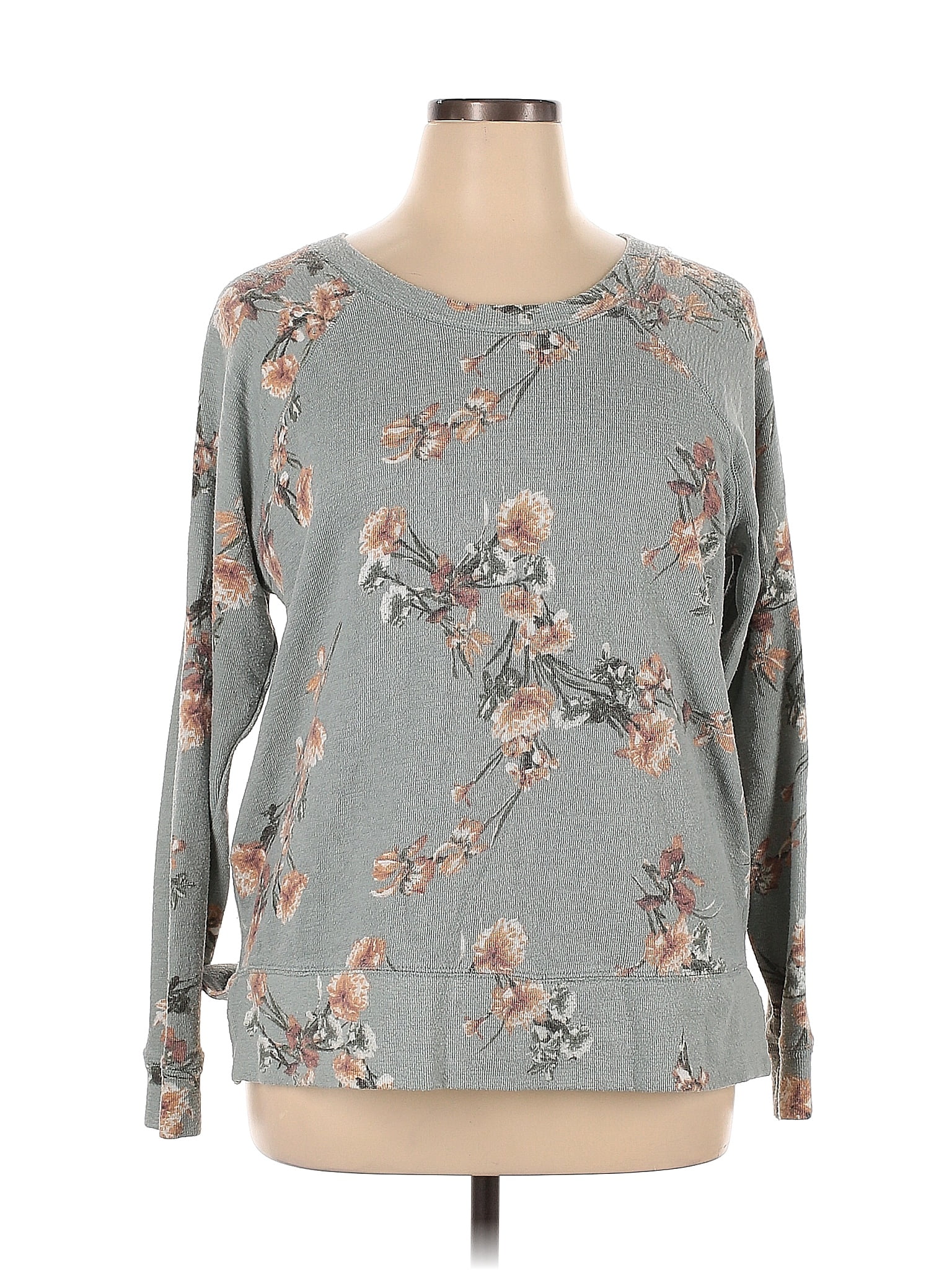 Maurices Floral Motif Acid Wash Print Damask Baroque Print Floral Batik Brocade Gray Pullover ...