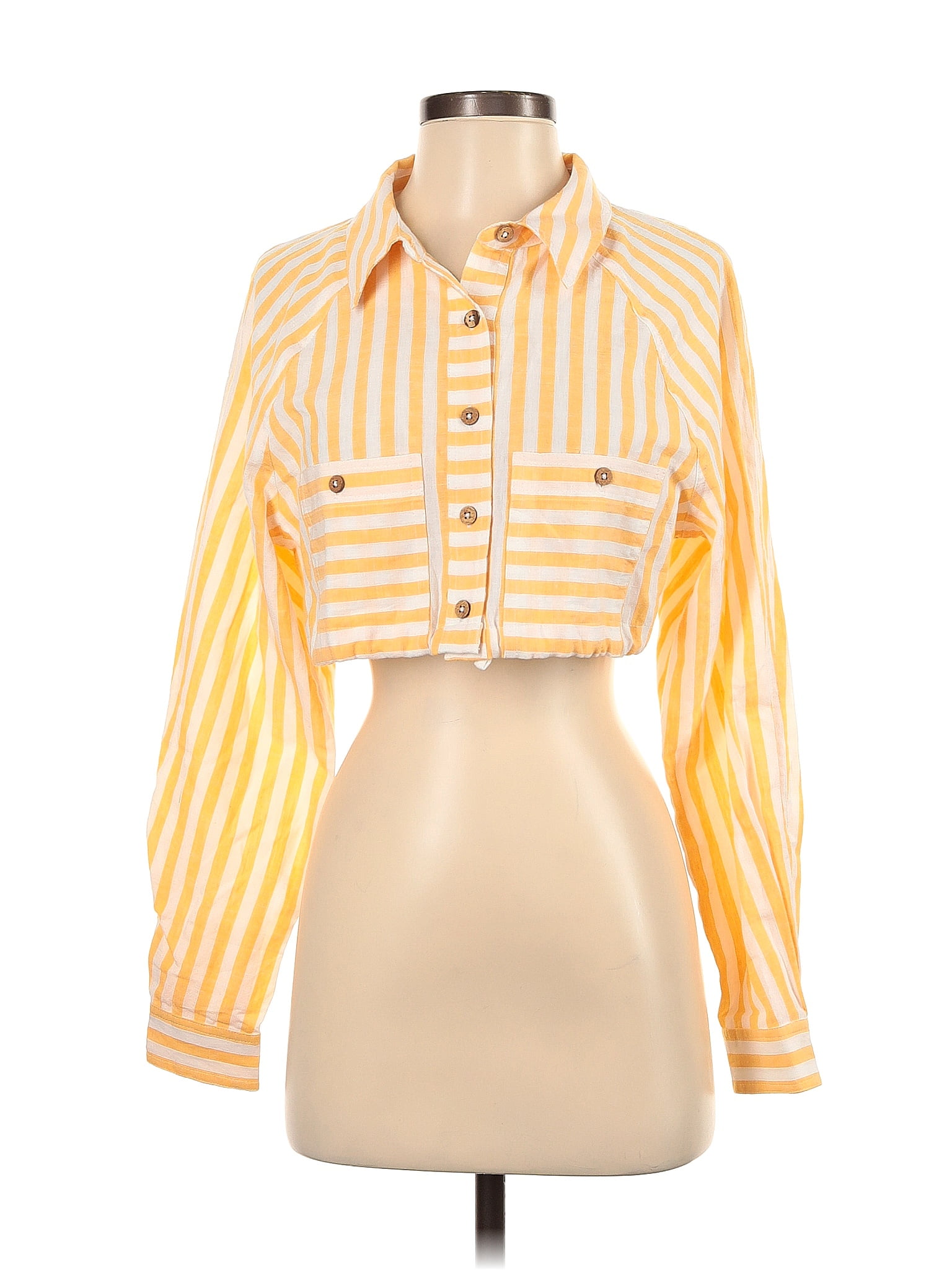 Free People Stripes Yellow Long Sleeve Button Down Shirt Size Xs 70