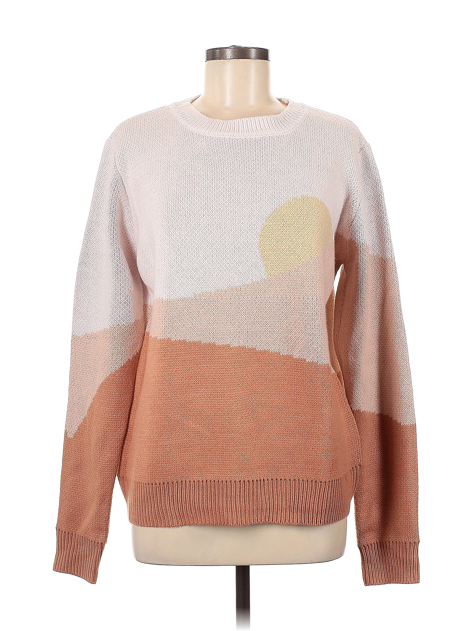Miss Sparkling 100% Acrylic Graphic Color Block Orange Pullover Sweater ...