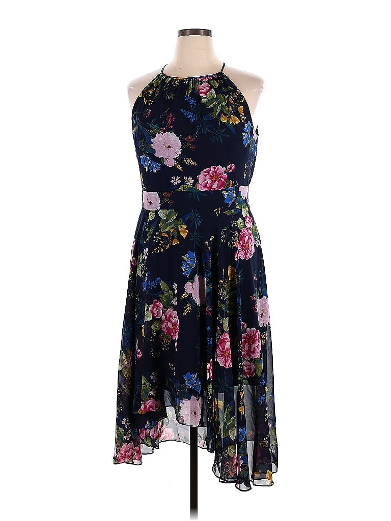 Eliza J 100 Polyester Floral Motif Floral Blue Casual Dress Size 16
