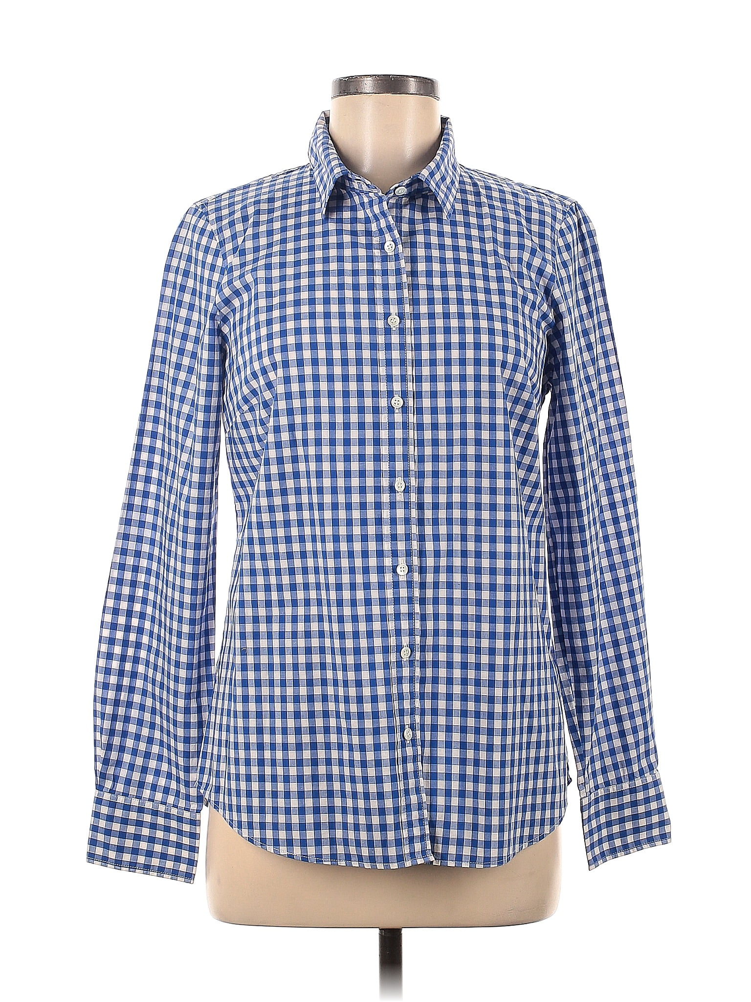 J.Crew 100% Cotton Checkered-gingham Blue Long Sleeve Button-Down Shirt Size 6 - 74% off | ThredUp
