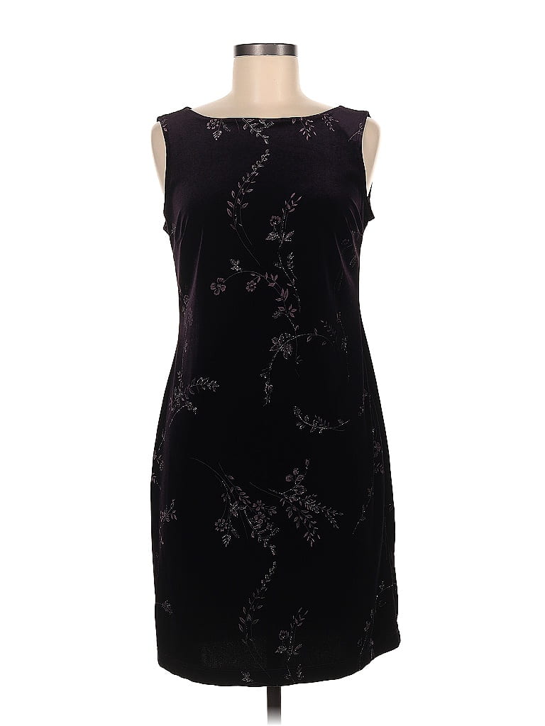 CDC Apparel Jacquard Floral Motif Brocade Graphic Black Casual Dress ...