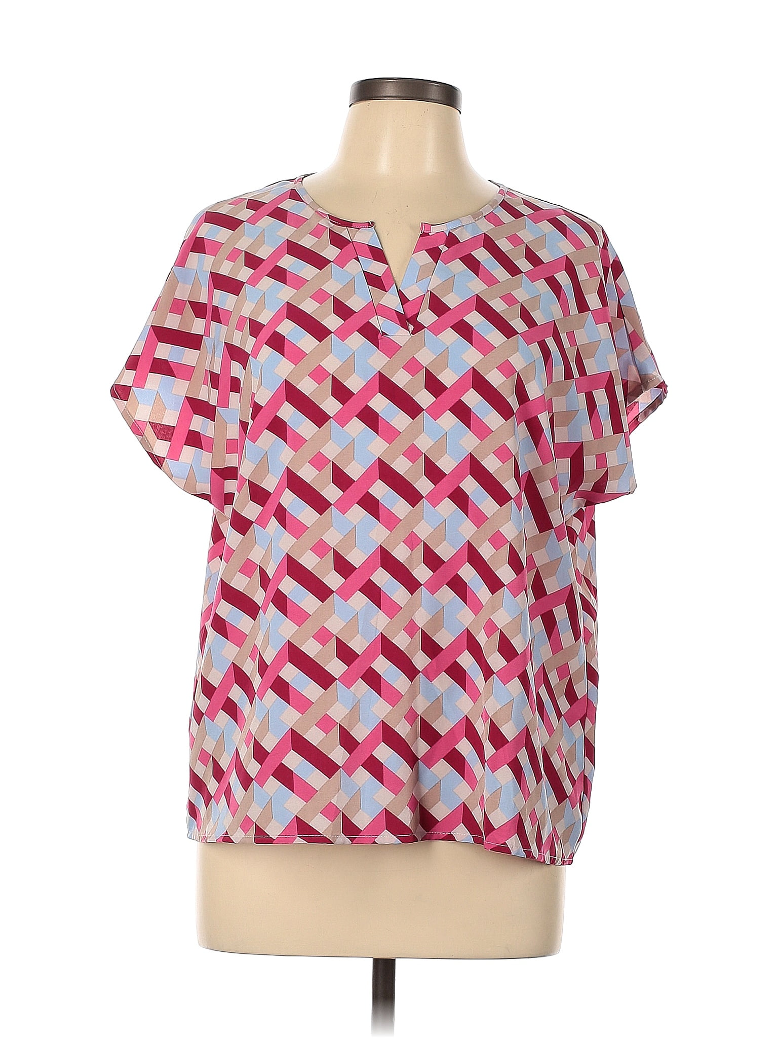 Shein Chevron Pink Short Sleeve Blouse Size L 62 Off Thredup