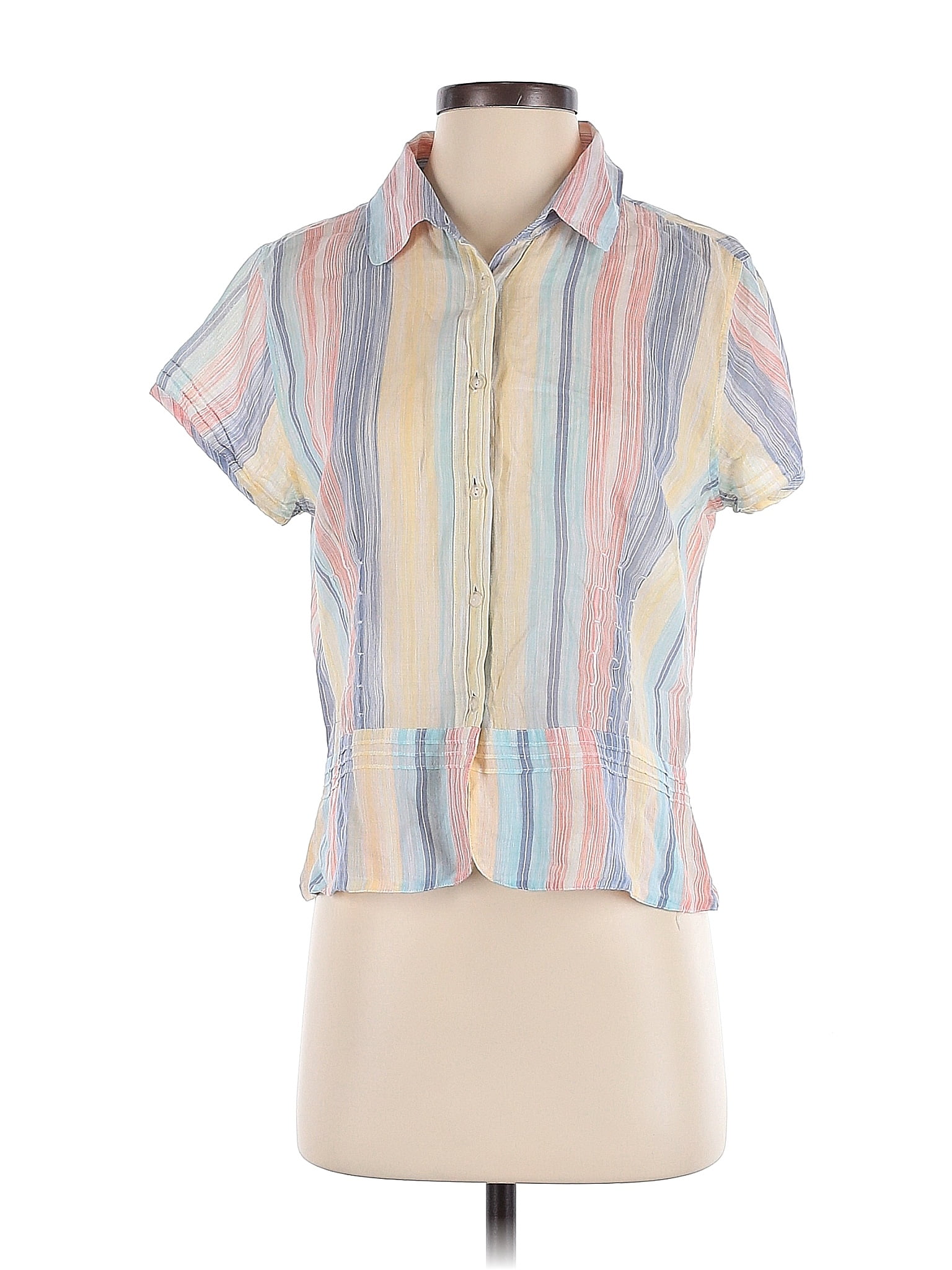 Christopher & Banks 100% Cotton Stripes Color Block Ivory Short Sleeve ...
