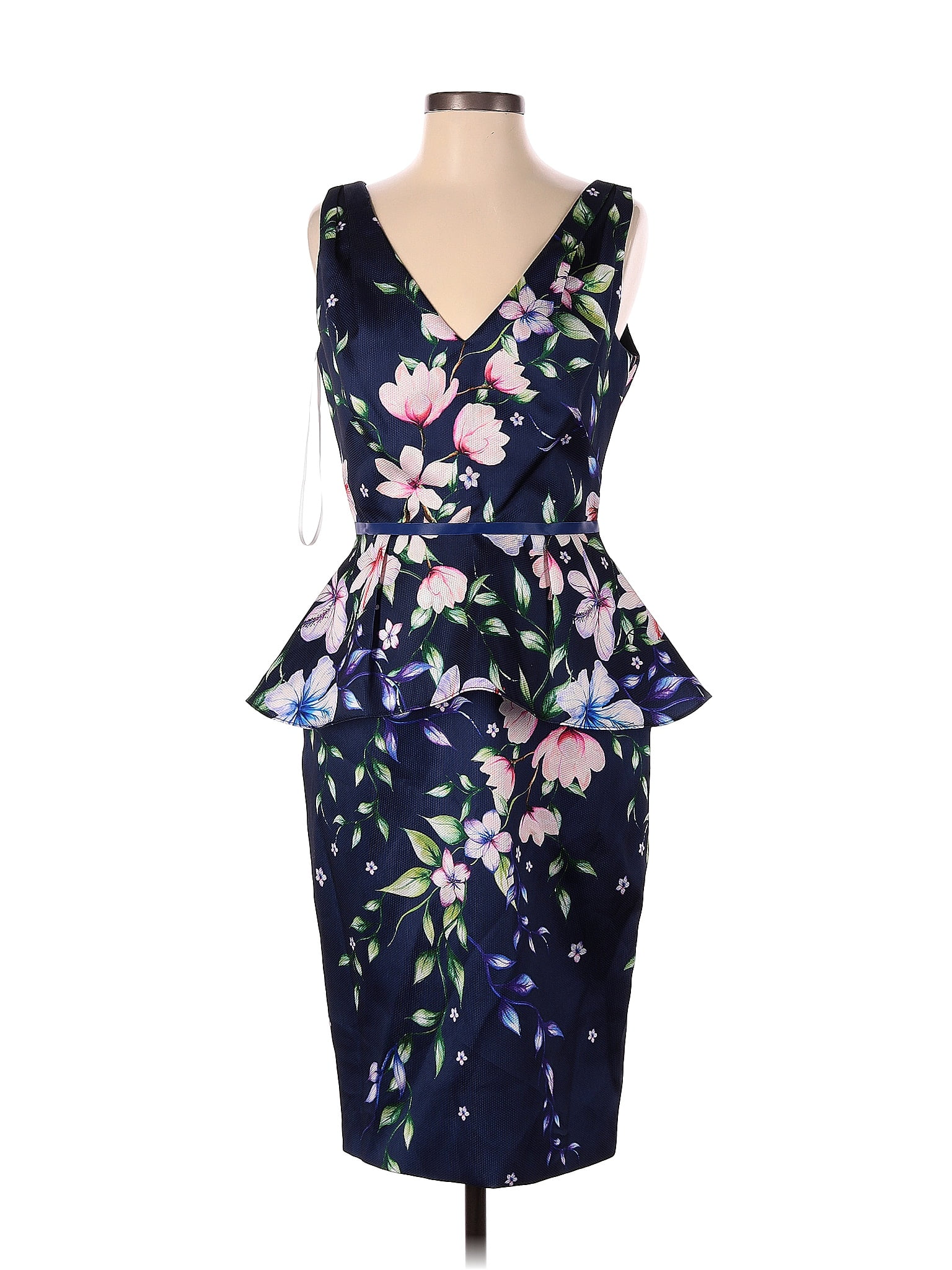 Marchesa Notte 100 Polyester Floral Motif Floral Blue Casual Dress