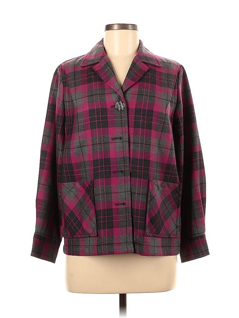 Pendleton 100 Wool Argyle Checkered Gingham Plaid Burgundy Jacket Size