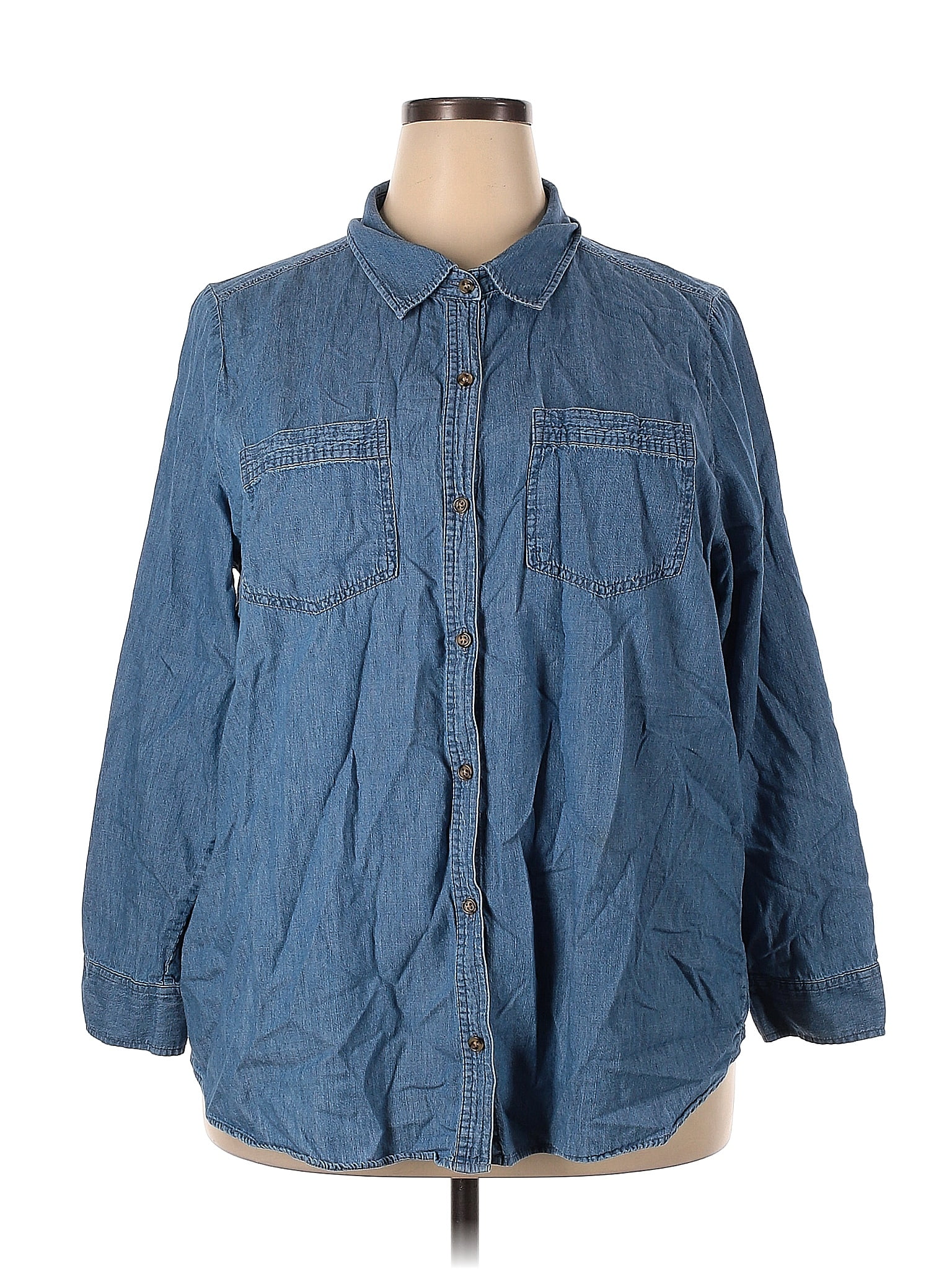 Cj Banks 100% Cotton Blue Long Sleeve Button-Down Shirt Size 2X (Plus) - 61% off | ThredUp