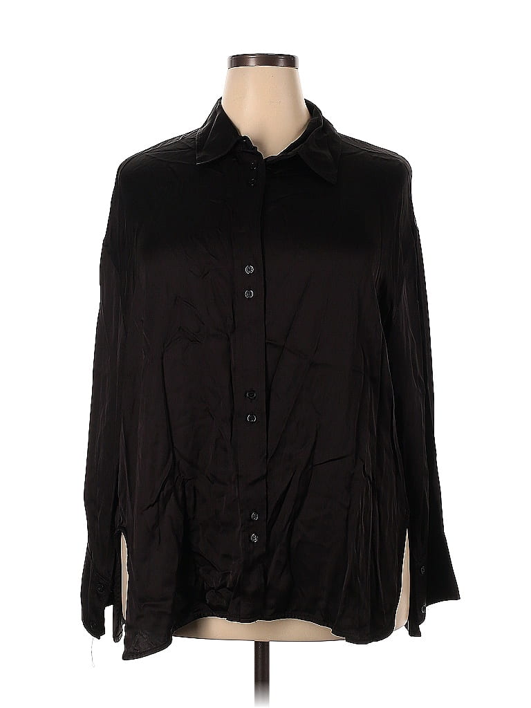 Zara 100 Viscose Black Long Sleeve Button Down Shirt Size Xxl 47