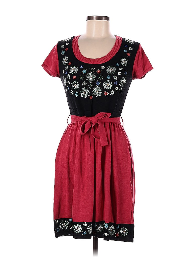 Bea & Dot by ModCloth Floral Motif Fair Isle Burgundy Casual Dress Size ...