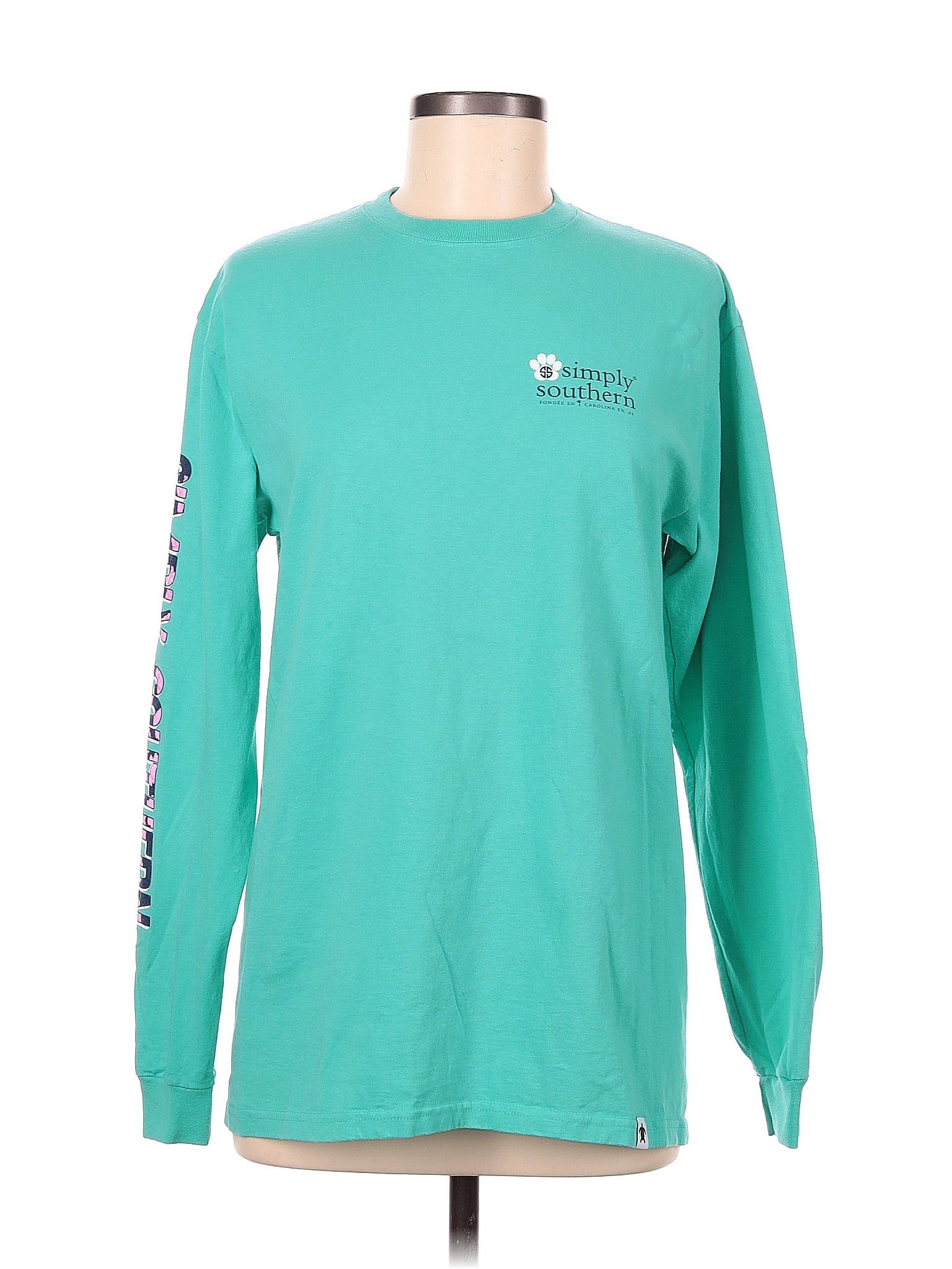 Simply Southern 100 Cotton Teal Long Sleeve T Shirt Size M 43 Off