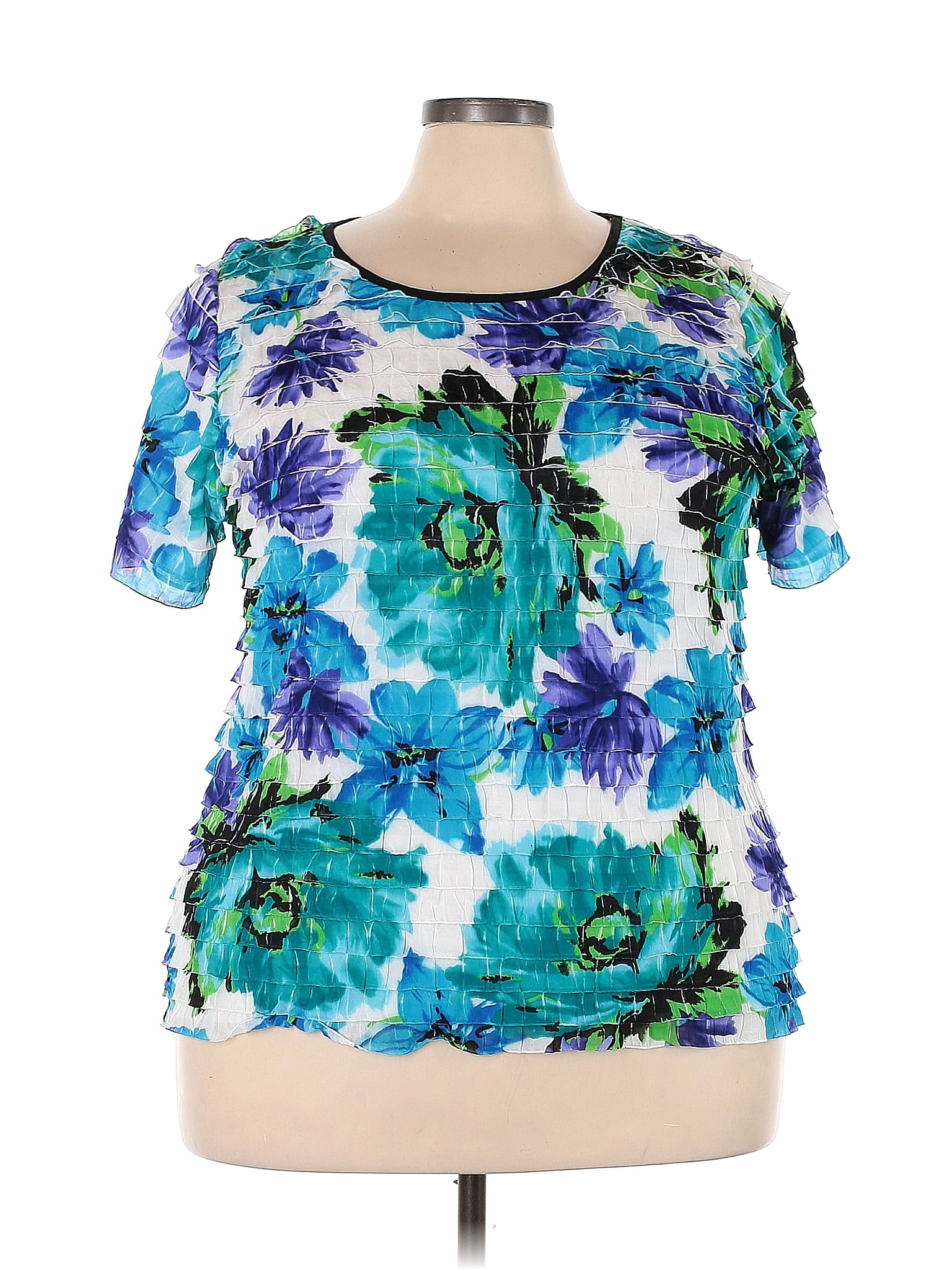 Notations Floral Blue Short Sleeve Blouse Size 3x Plus 41 Off