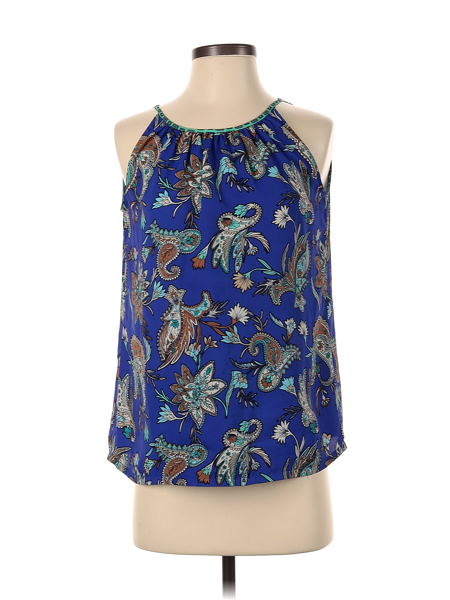 Ann Taylor LOFT 100% Polyester Blue Petite Paisley Halter Neck Swing ...