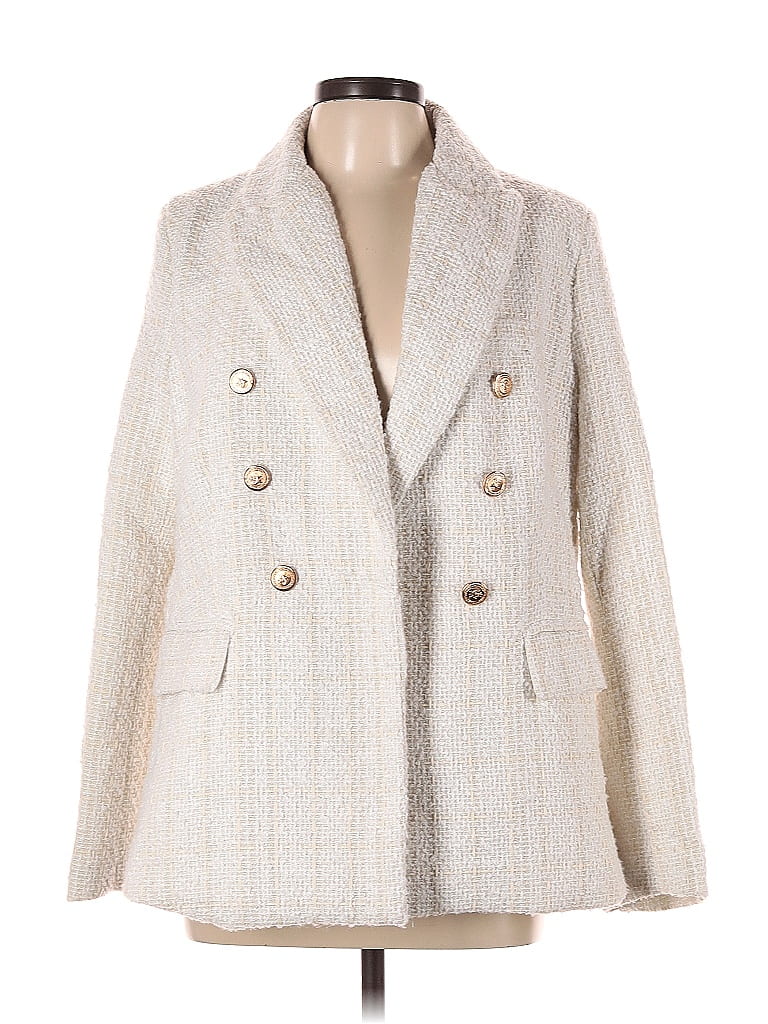 SundayUp 100% Polyester Marled Tweed Chevron-herringbone Ivory Blazer ...