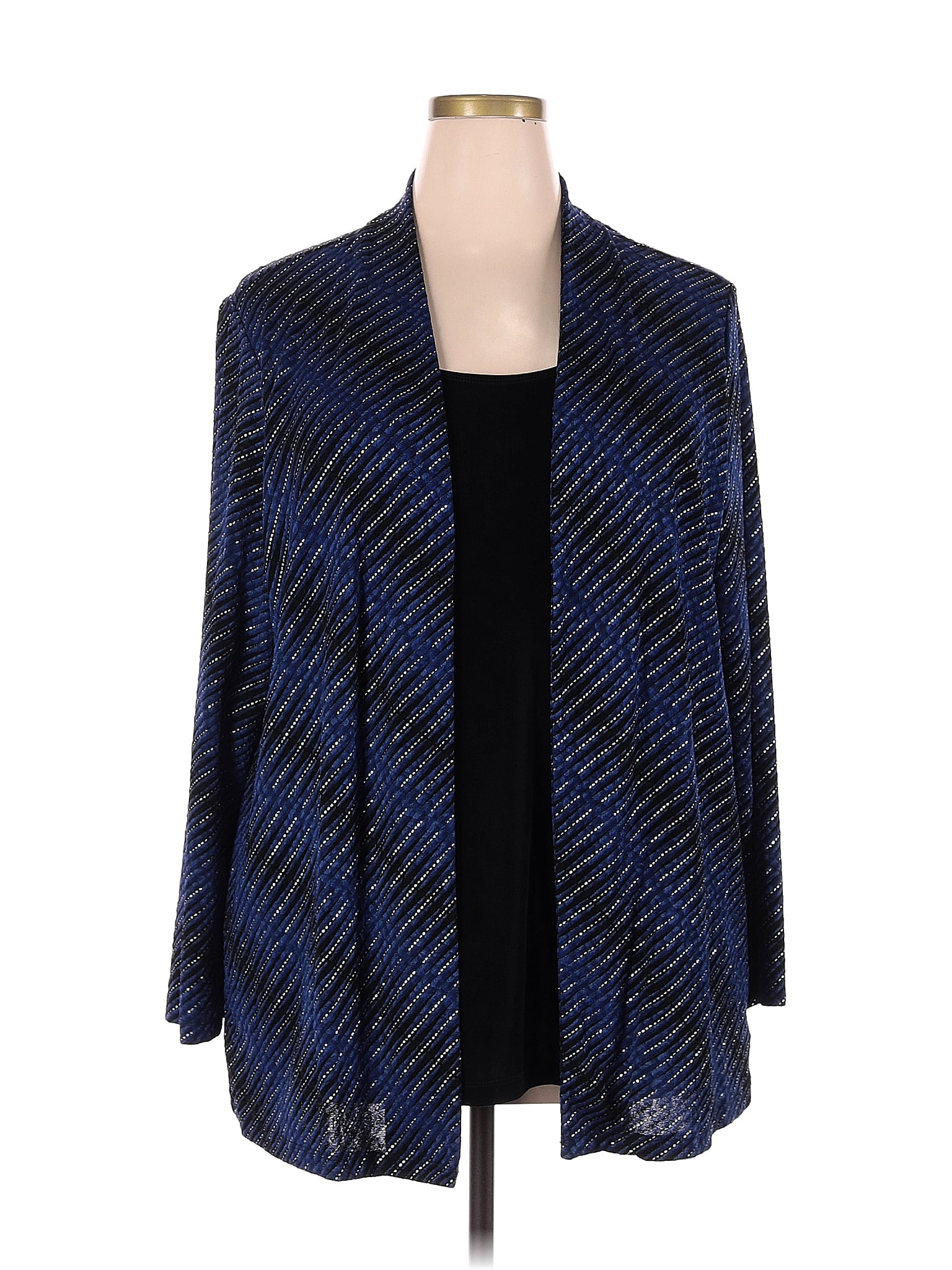 JM Collection Stripes Solid Blue Cardigan Size 3X (Plus) - 54% off ...
