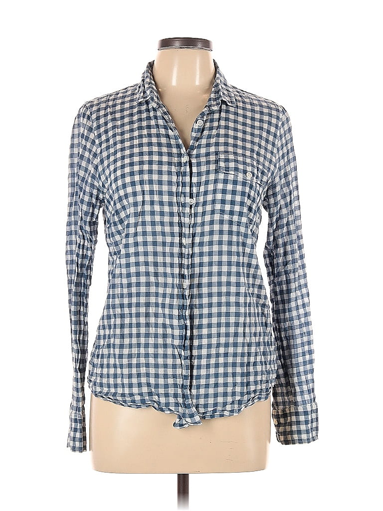 Gingham & Heels Houndstooth Checkered-gingham Blue Long Sleeve Button-Down Shirt Size 10 - 81% ...