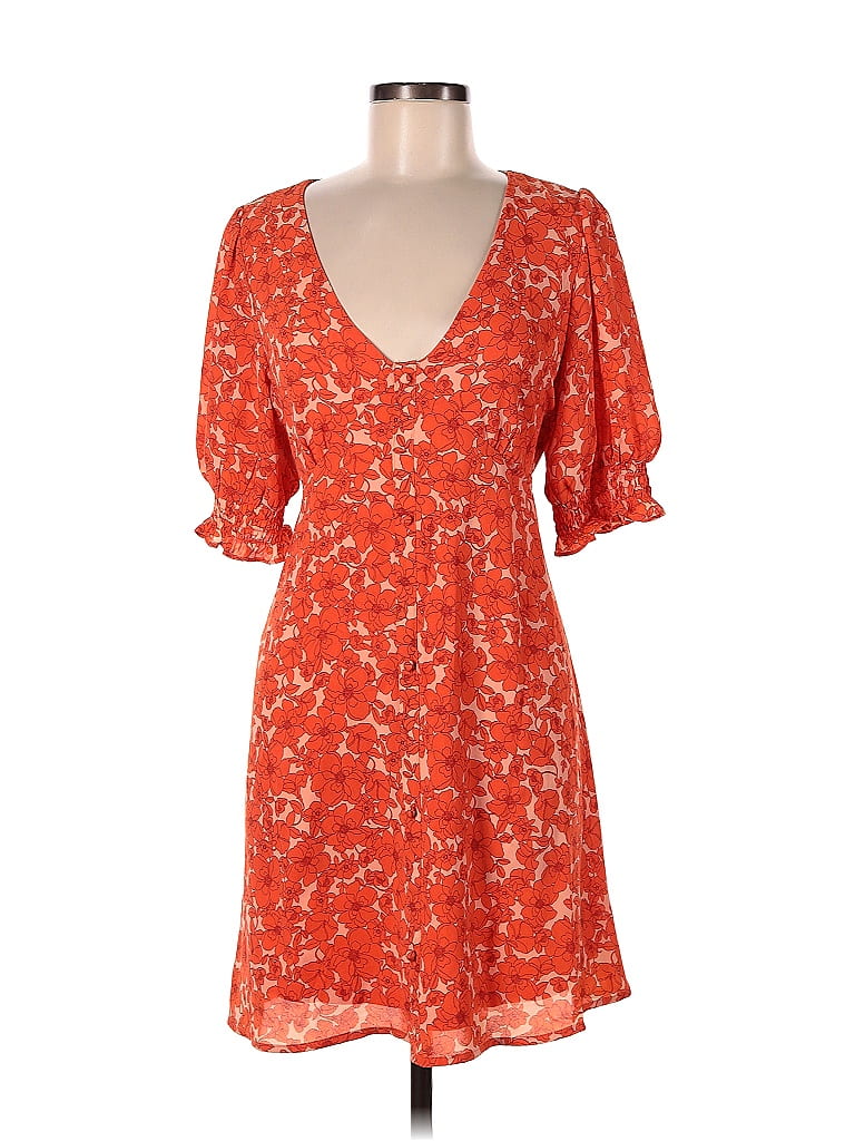 Sienna Sky 100 Polyester Floral Motif Floral Orange Casual Dress Size