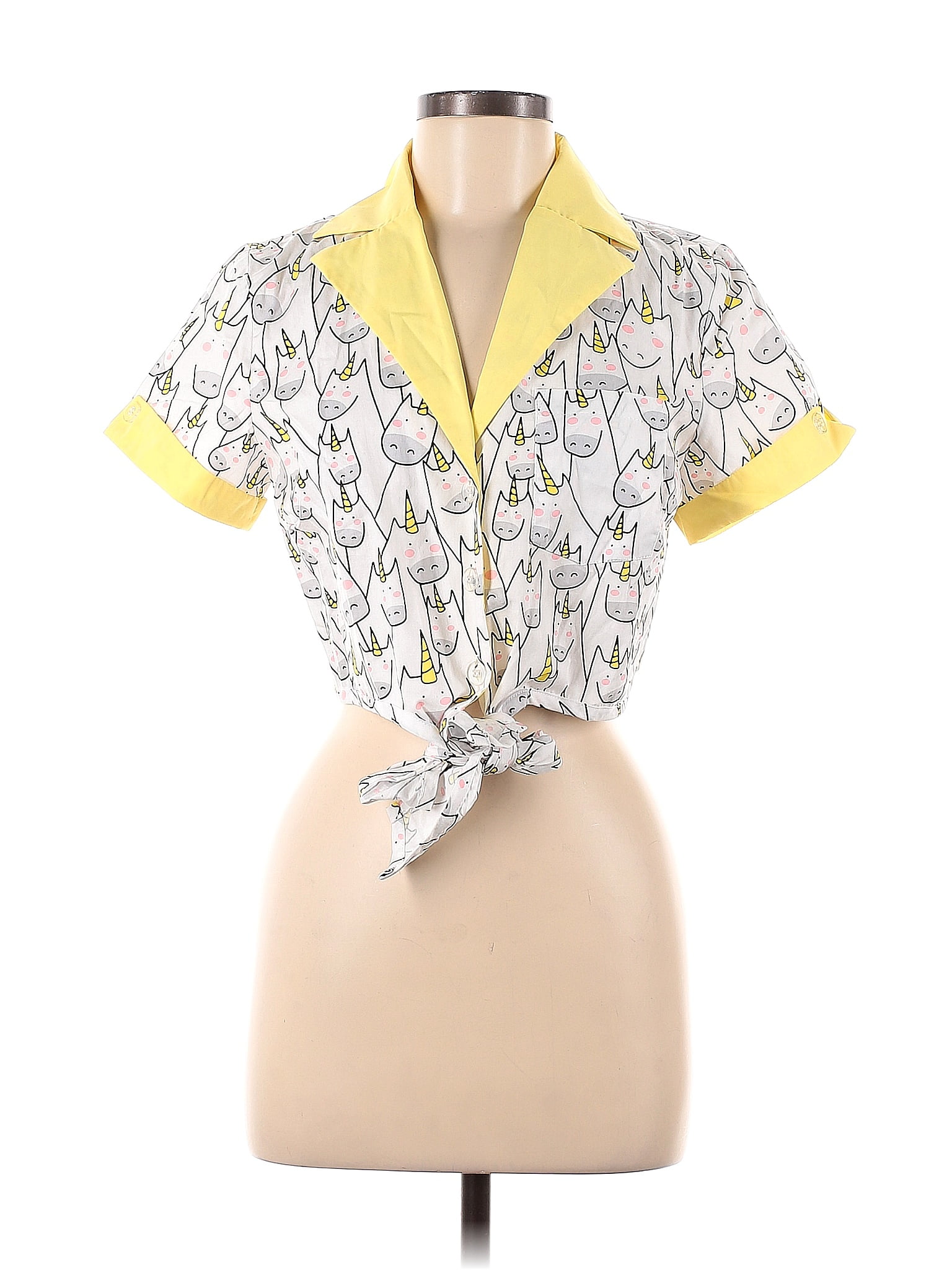 Unique Vintage 100% Cotton Yellow Short Sleeve Button-Down Shirt Size M ...