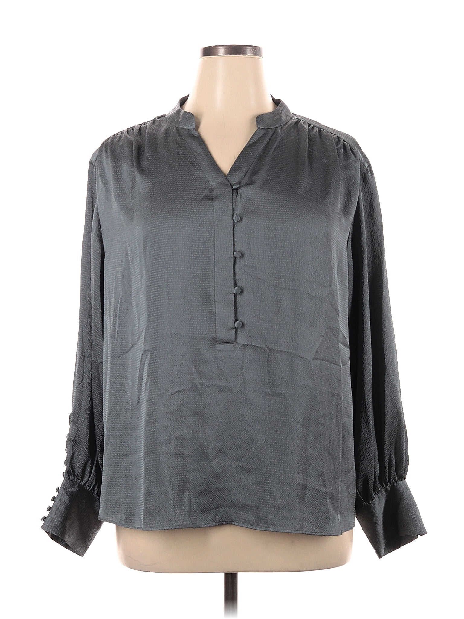 Ryegrass 100% Polyester Gray Long Sleeve Blouse Size 1X (Plus) - 64% ...