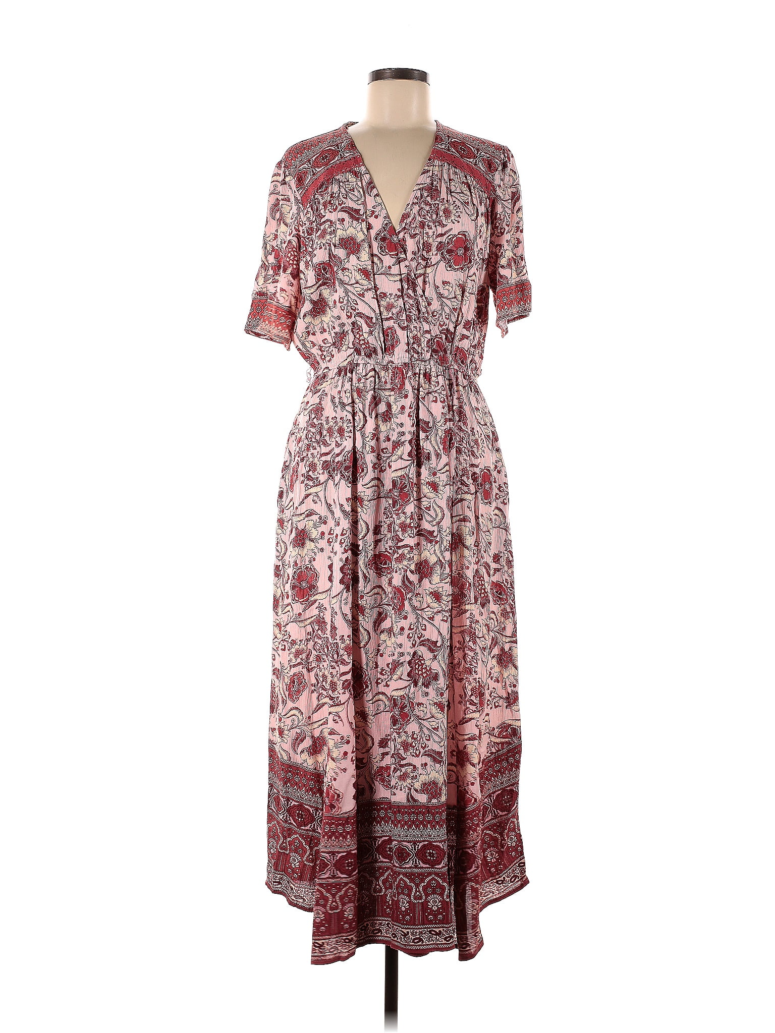 Knox Rose 100 Rayon Floral Motif Paisley Baroque Print Burgundy Casual