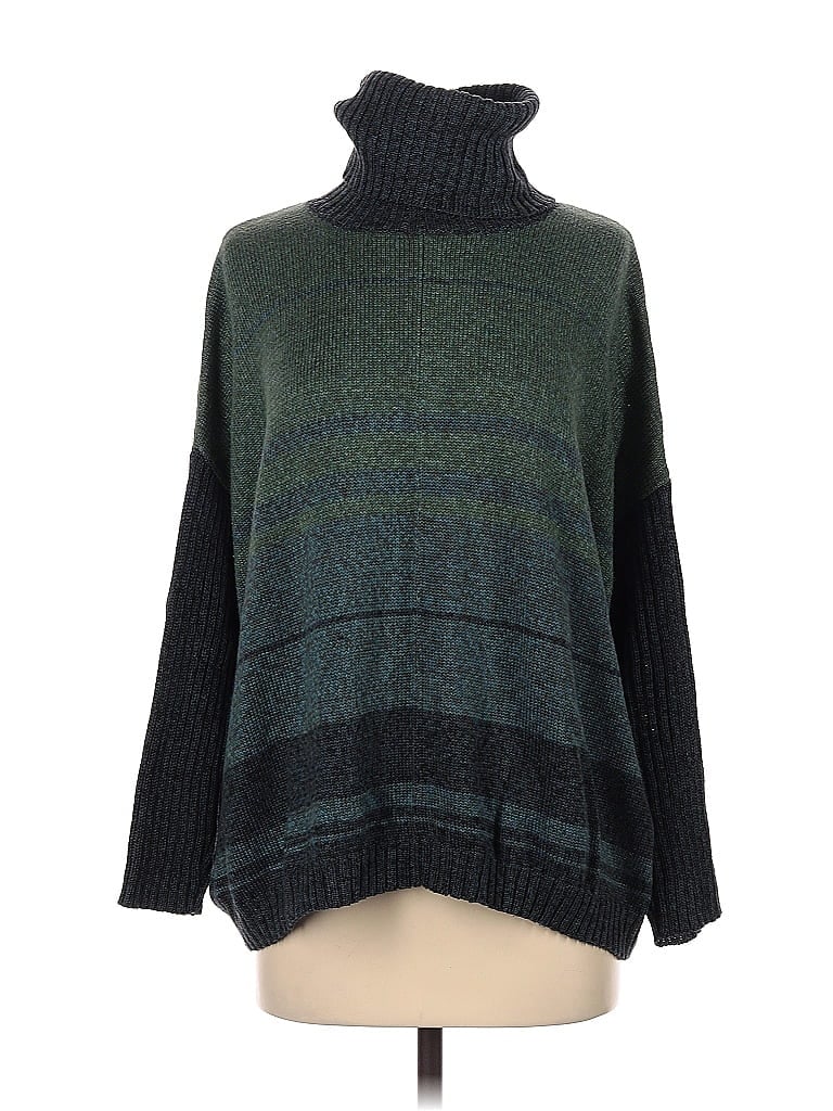 Peruvian Connection 100% Cotton Color Block Ombre Green Turtleneck ...