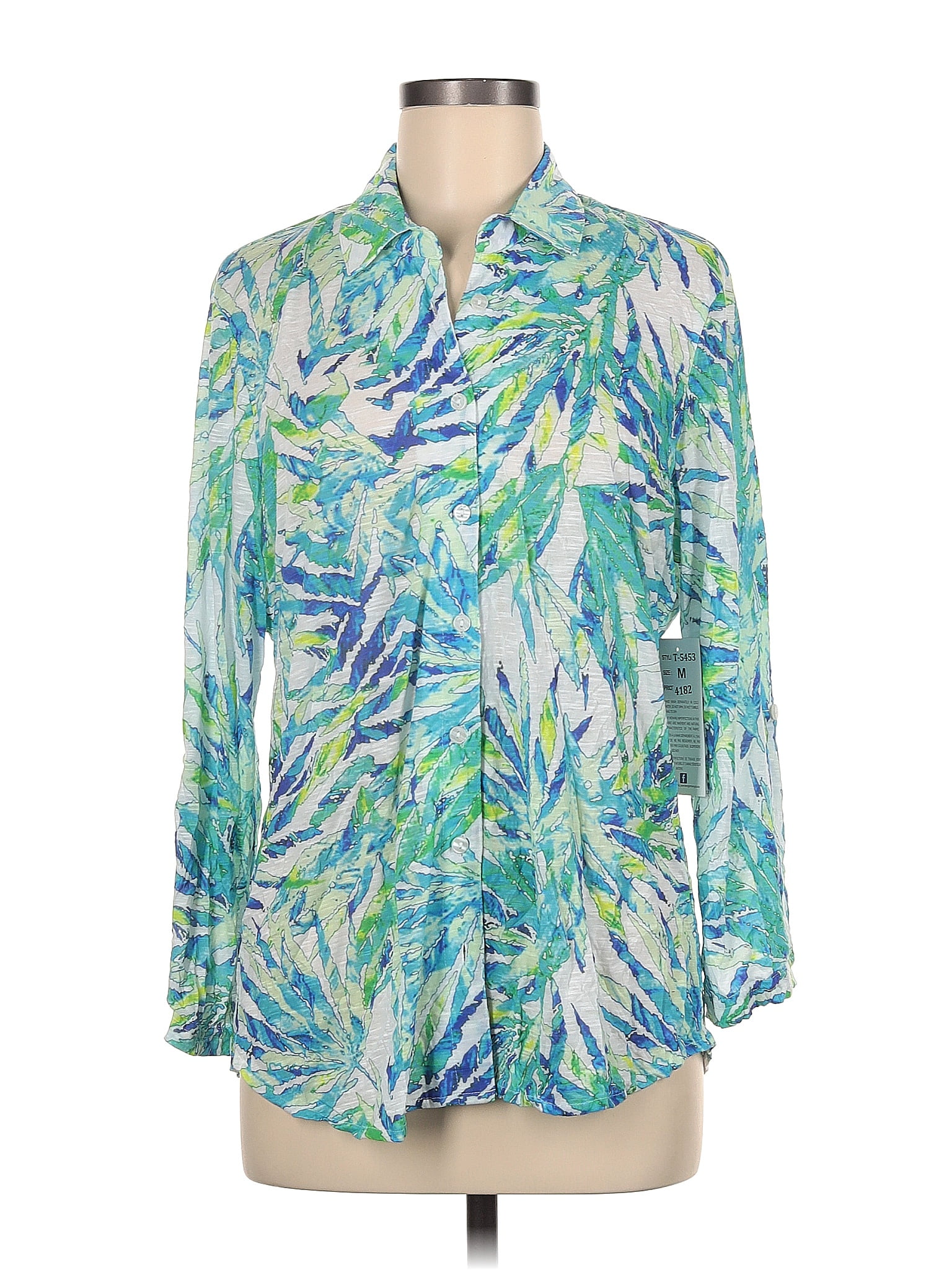 Tango Mango Tropical Blue Long Sleeve Button-Down Shirt Size M - 55% ...