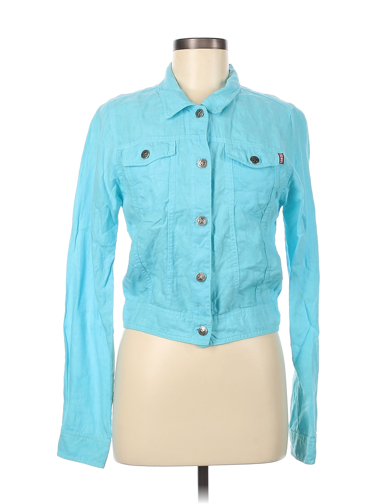 Hard Tail 100% Linen Teal Denim Jacket Size M - 70% off | ThredUp