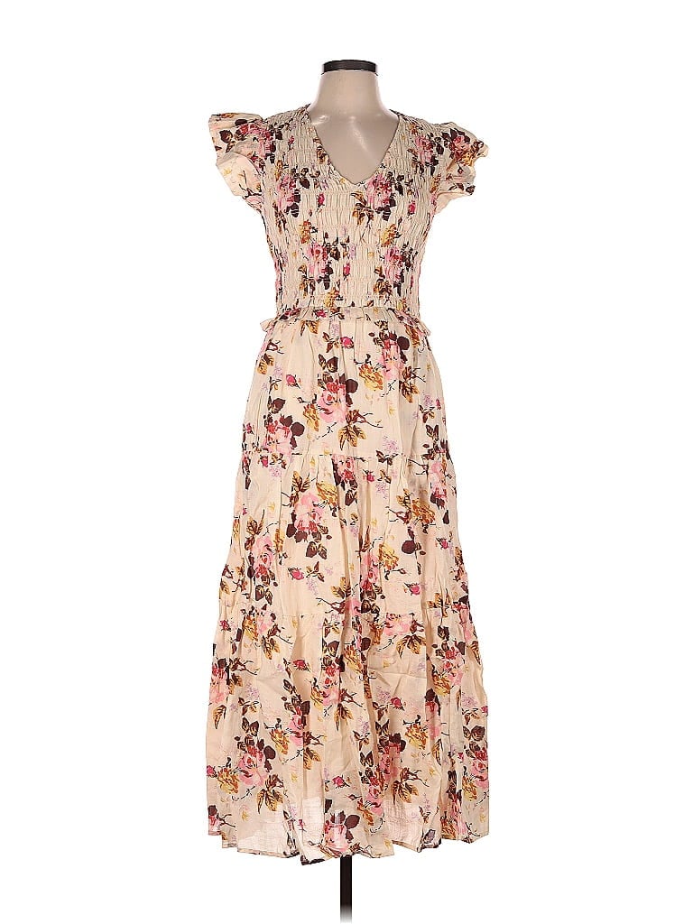 Sea New York 100 Cotton Floral Motif Floral Tan Casual Dress Size 8