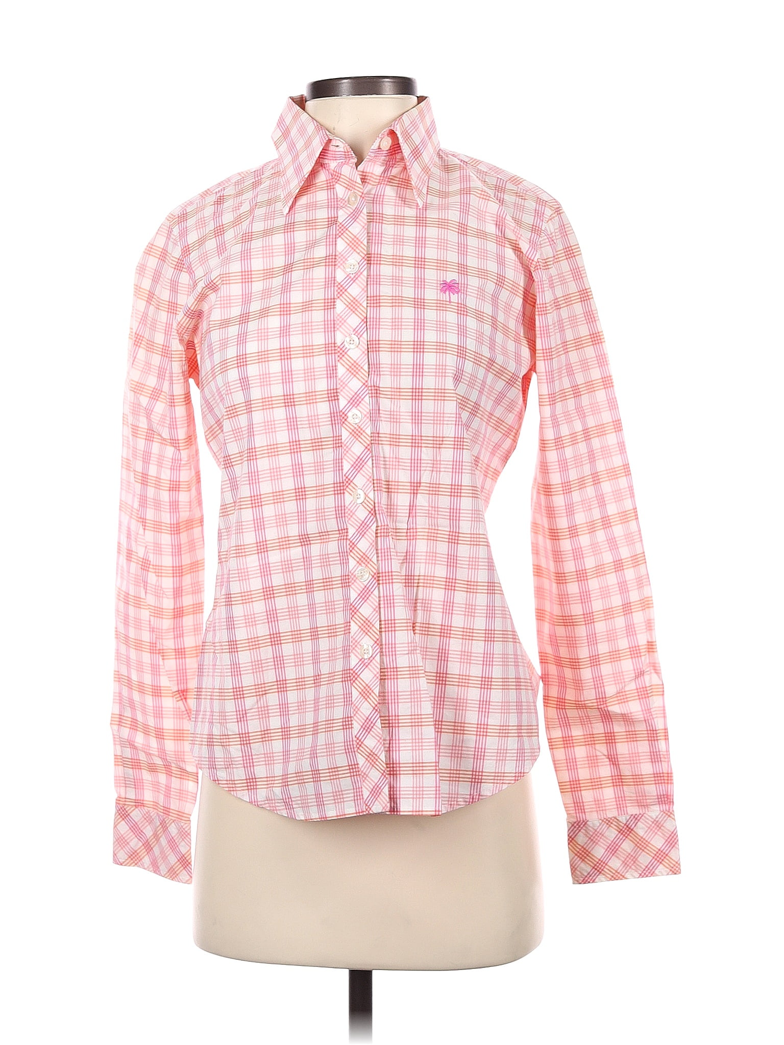 Lilly Pulitzer 100% Cotton Checkered-gingham Pink Long Sleeve Button-Down Shirt Size 4 - 73% off ...