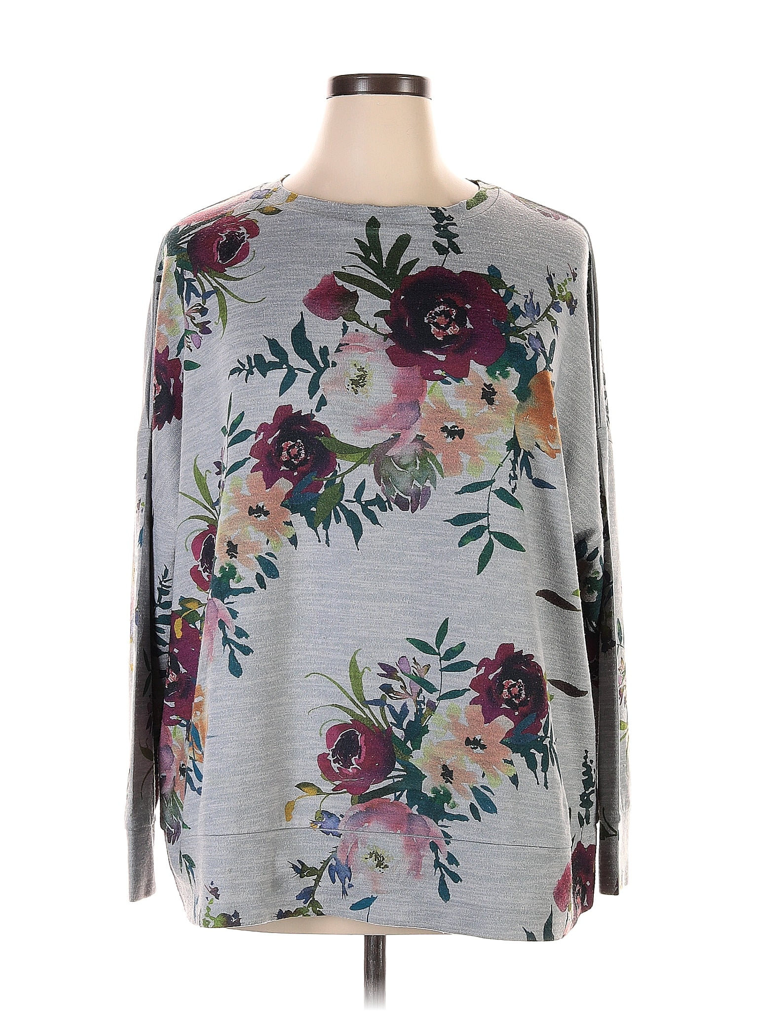 Indigo Soul Floral Motif Baroque Print Floral Gray Pullover Sweater ...