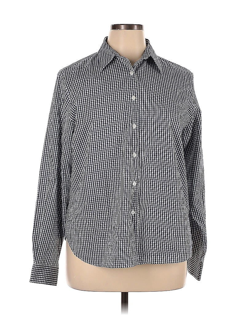 Coldwater Creek Houndstooth Checkered-gingham Gray Long Sleeve Button-Down Shirt Size XL - 66% ...