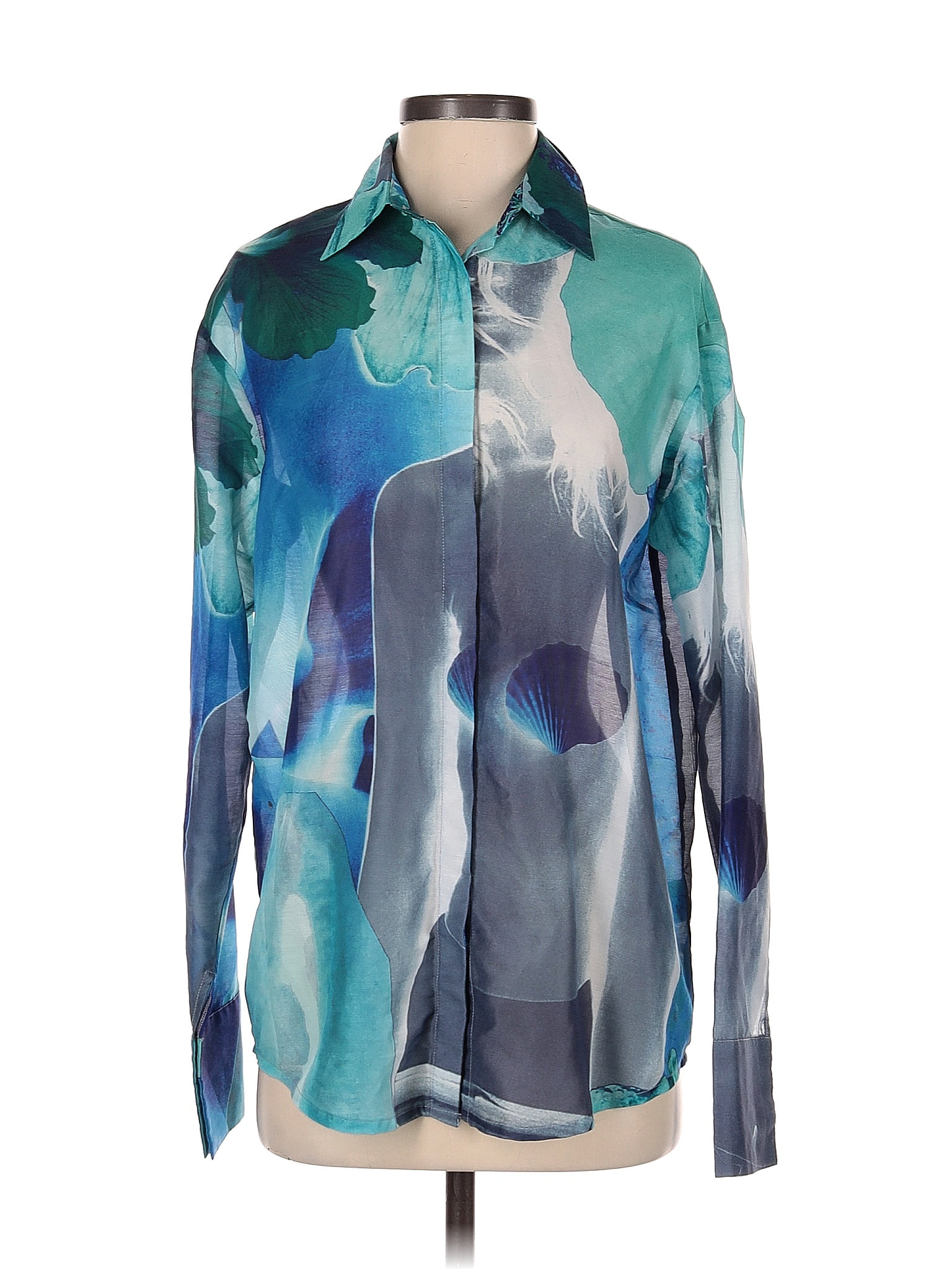 Tiger Mist 100% Polyester Acid Wash Print Color Block Paint Splatter Print Ombre Teal Long ...