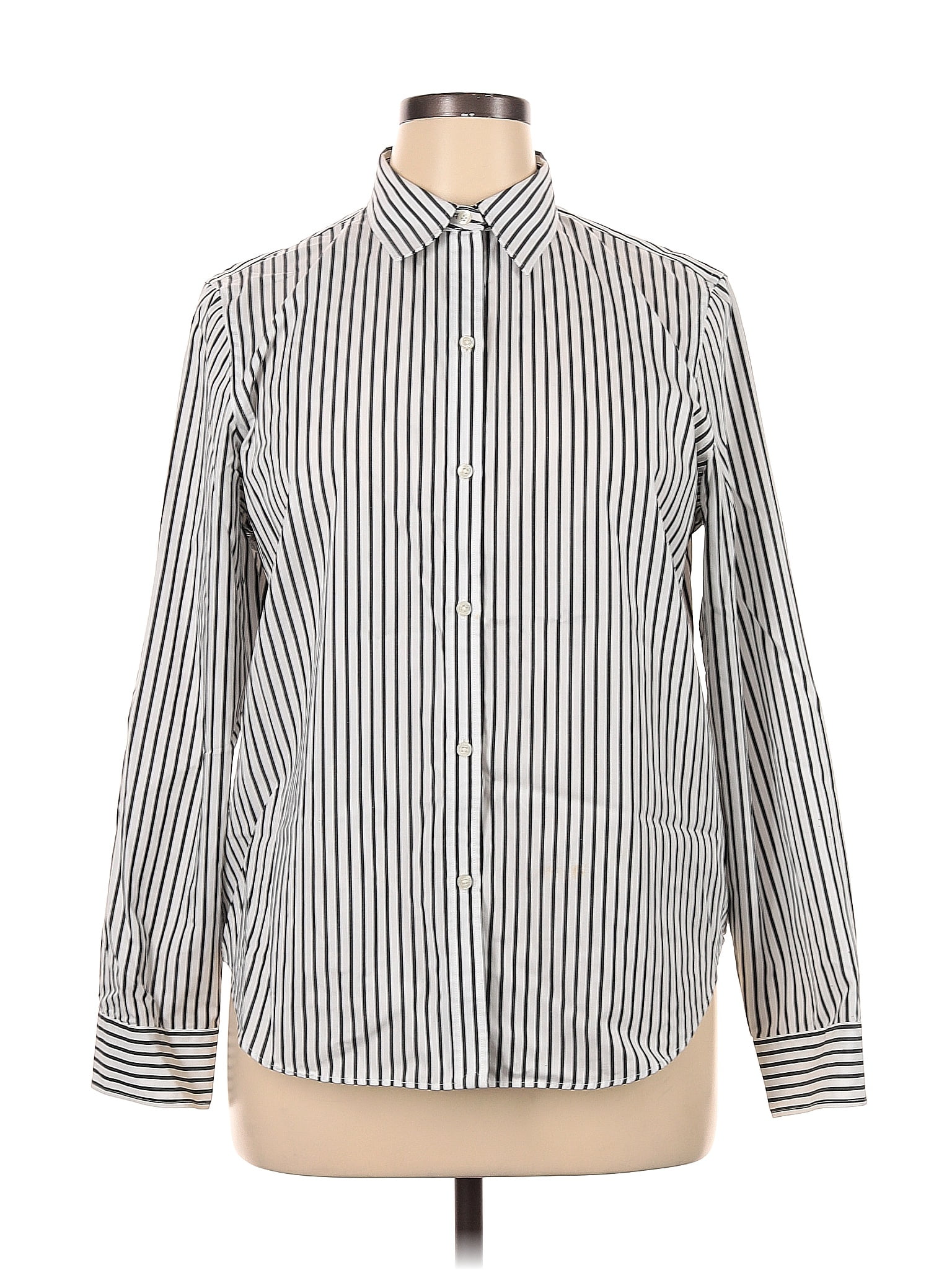 Chaps 100% Cotton Stripes Silver Long Sleeve Button-Down Shirt Size XL ...