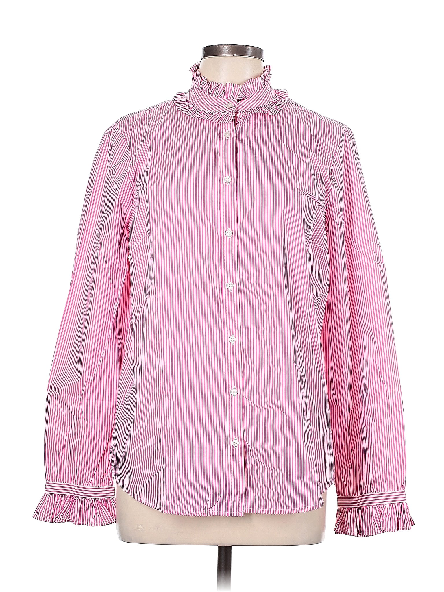 J.Crew Checkered-gingham Stripes Pink Long Sleeve Button-Down Shirt Size L - 73% off | ThredUp