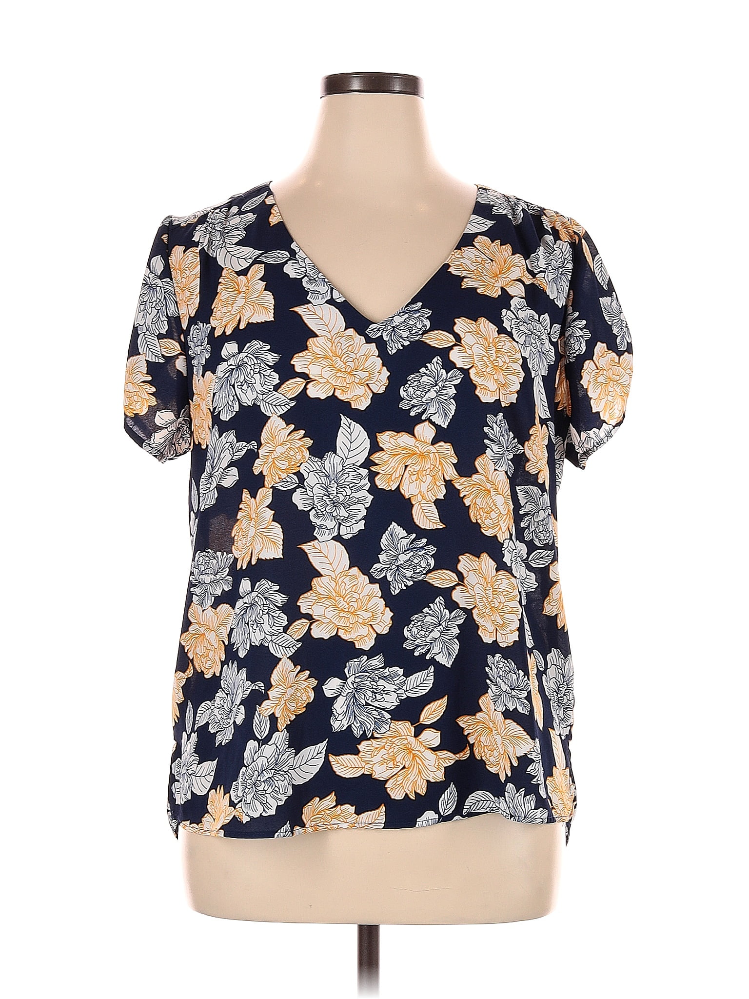 Miss Lili 100% Polyester Blue Short Sleeve Blouse Size 1X (Plus) - 37% ...