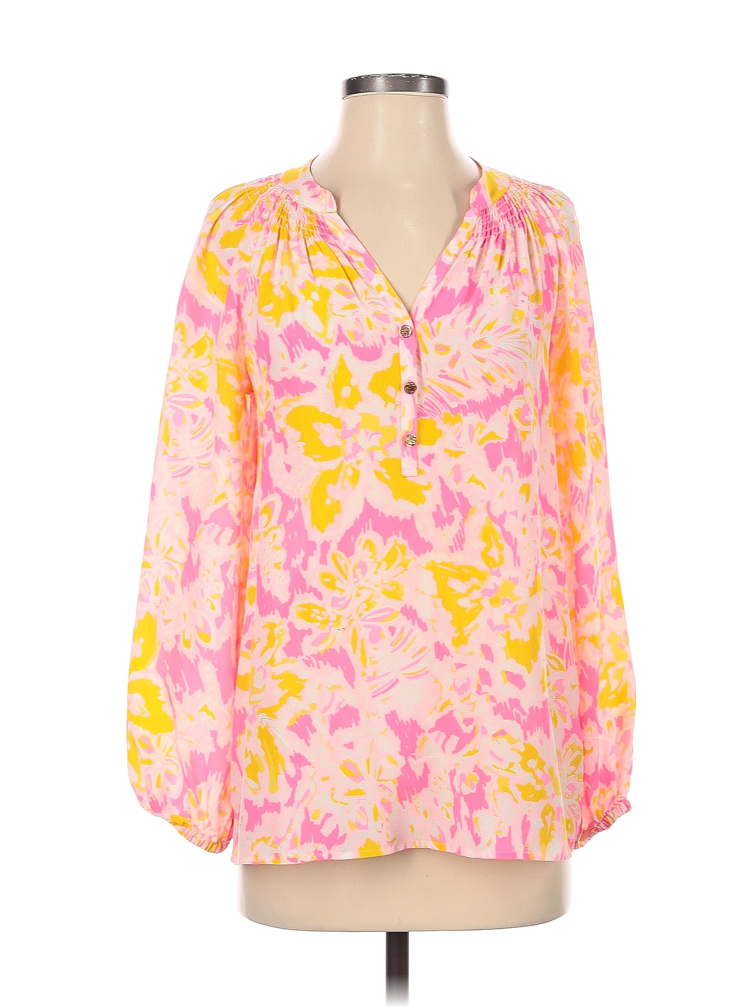 Lilly Pulitzer 100 Polyester Pink Long Sleeve Blouse Size S 70 Off
