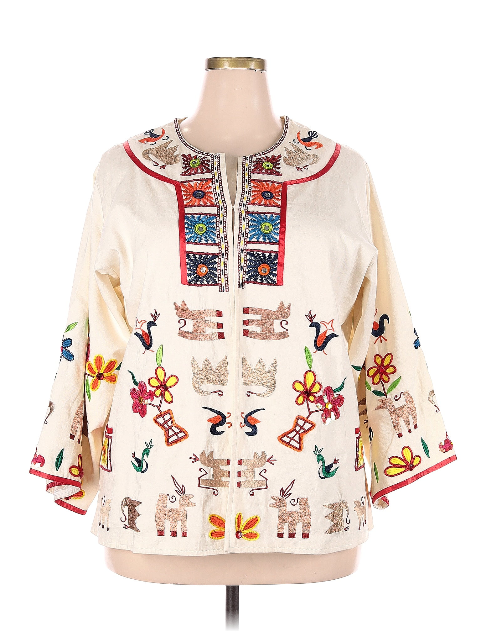 Soft Surroundings 100% Cotton Ivory 3/4 Sleeve Blouse Size 2X (Plus ...