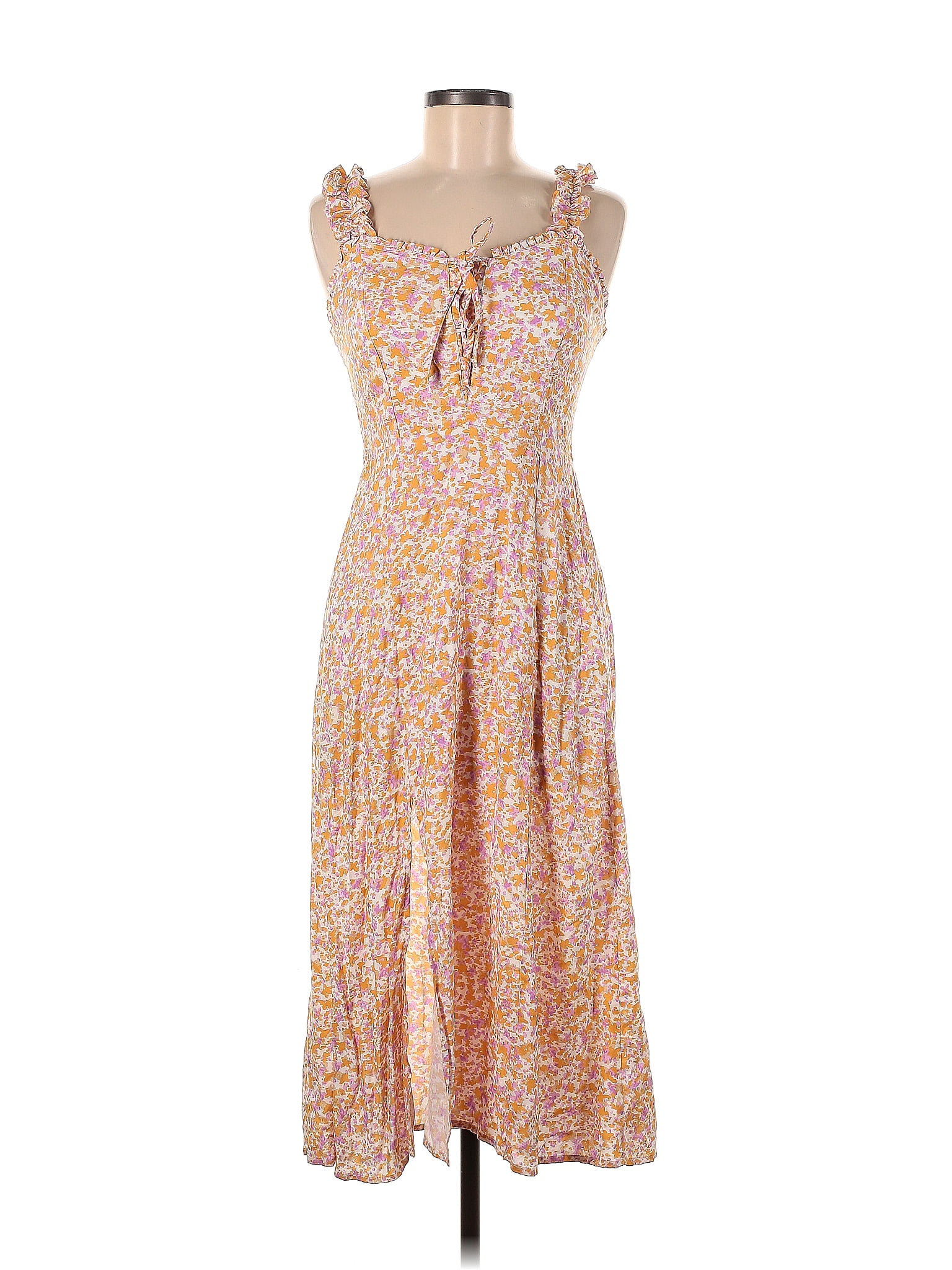 Japna 100 Viscose Floral Motif Paisley Floral Orange Casual Dress Size