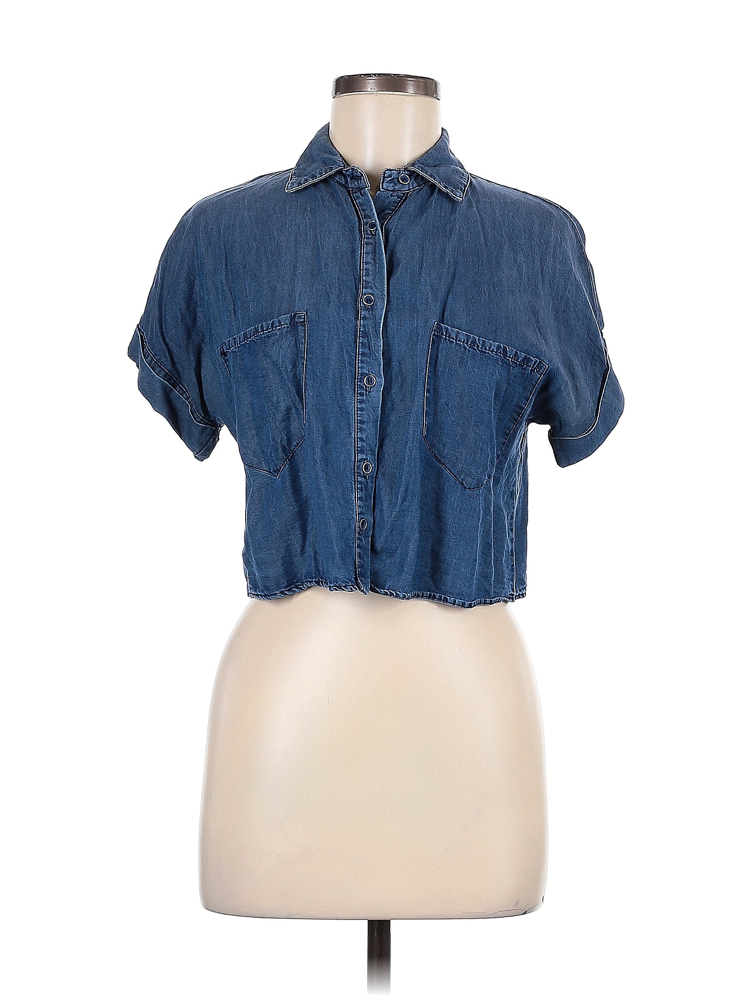Zara Basic Blue Short Sleeve Button-Down Shirt Size M - 47% off | ThredUp
