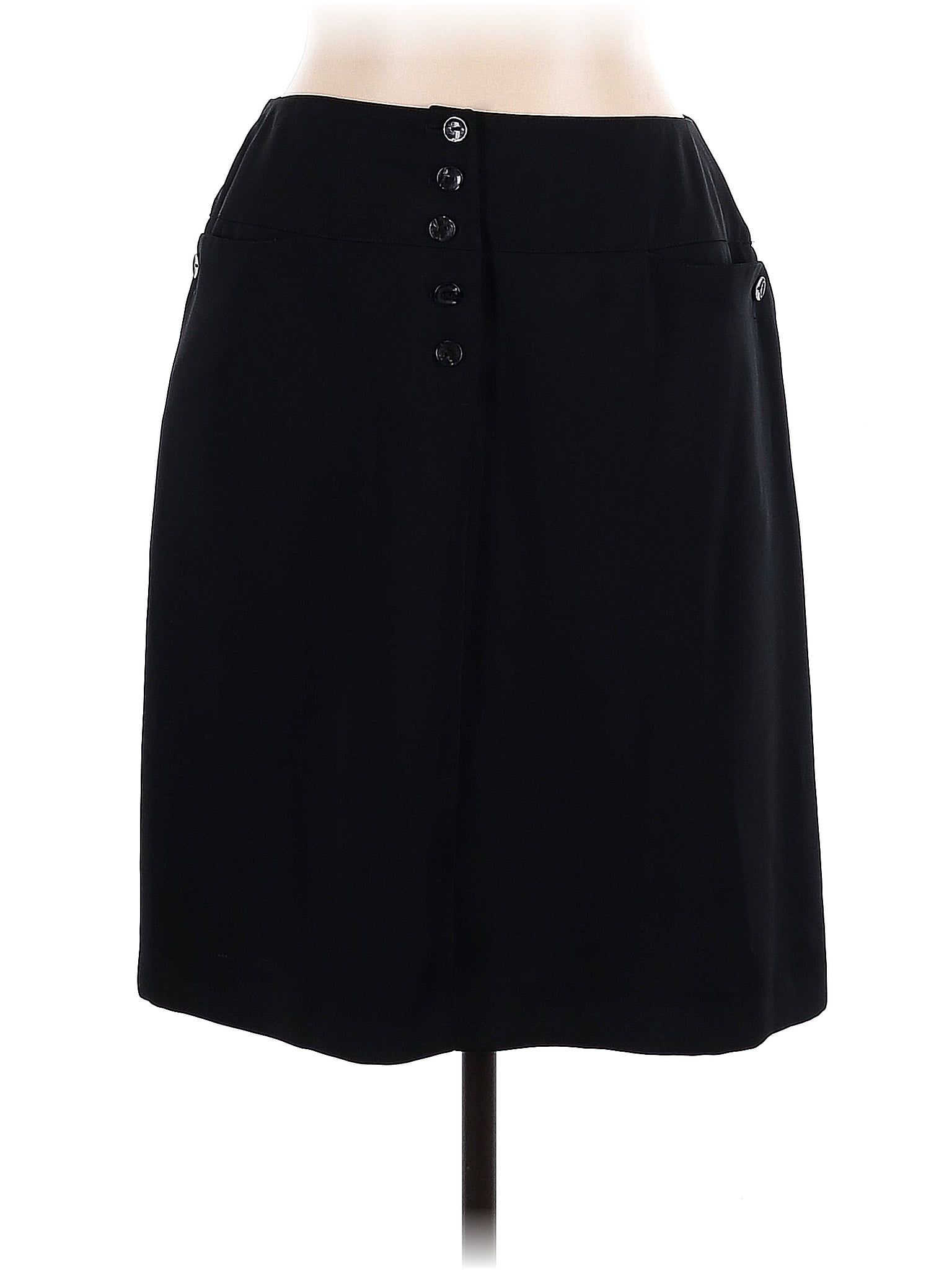 Harve Benard By Benard Holtzman 100 Polyester Solid Black Casual Skirt
