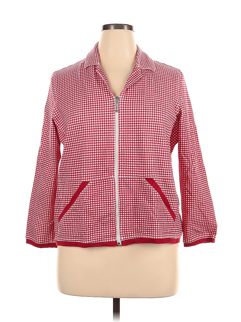 Kim Rogers Houndstooth Checkered-gingham Grid Red Jacket Size XL ...