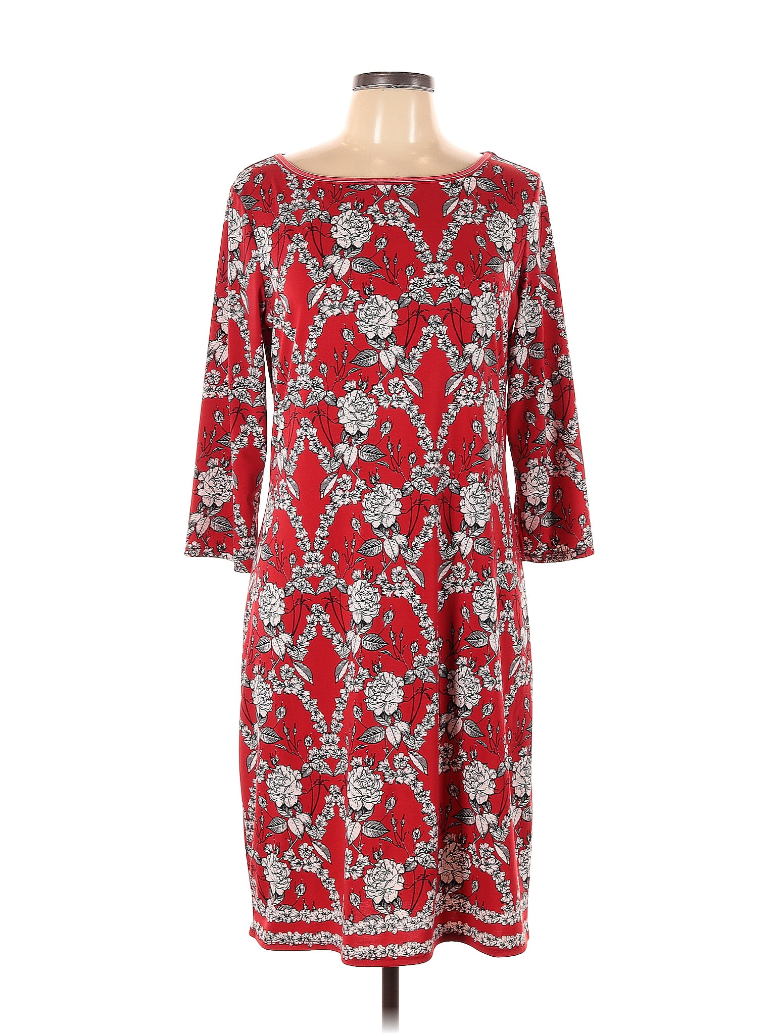 Max Studio Jacquard Floral Motif Paisley Baroque Print Red Casual Dress ...