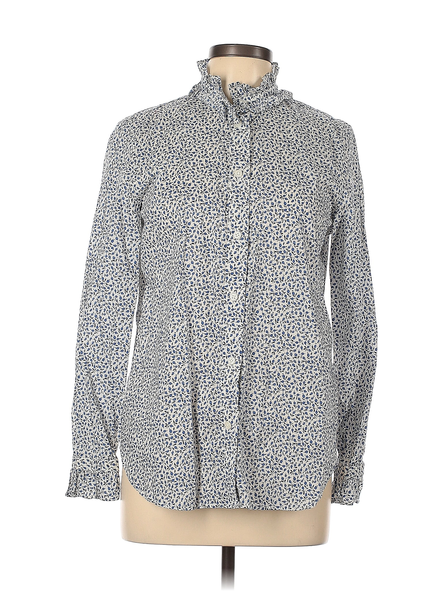 J.Crew 100% Cotton Floral Motif Polka Dots Animal Print Leopard Print Blue Long Sleeve Button ...