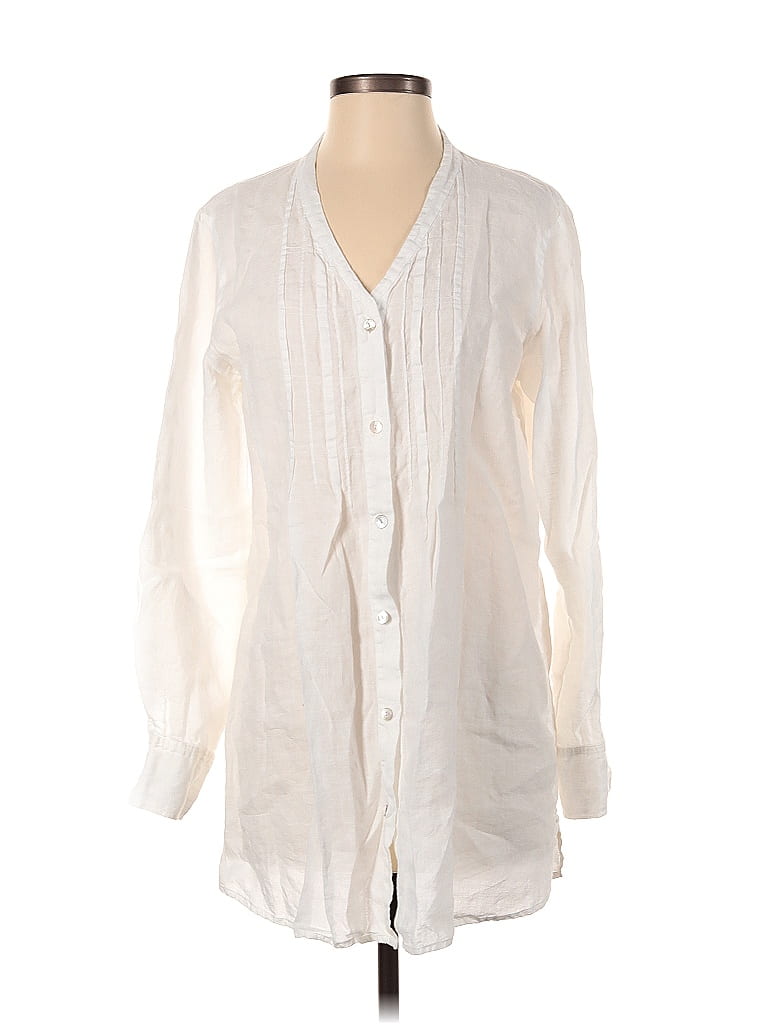 Eileen Fisher 100% Linen Ivory Long Sleeve Button-Down Shirt Size S - 83% off | ThredUp