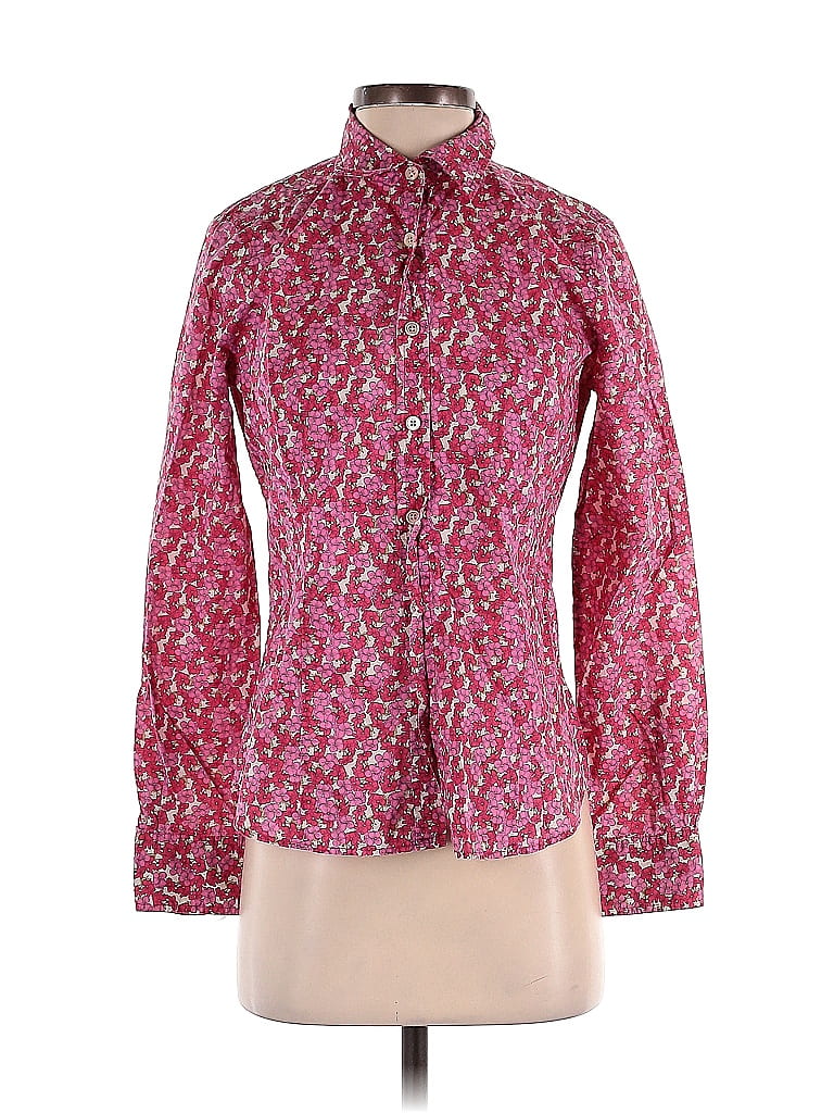 J.Crew 100% Cotton Floral Motif Damask Paisley Tweed Floral Brocade Pink Long Sleeve Button-Down ...