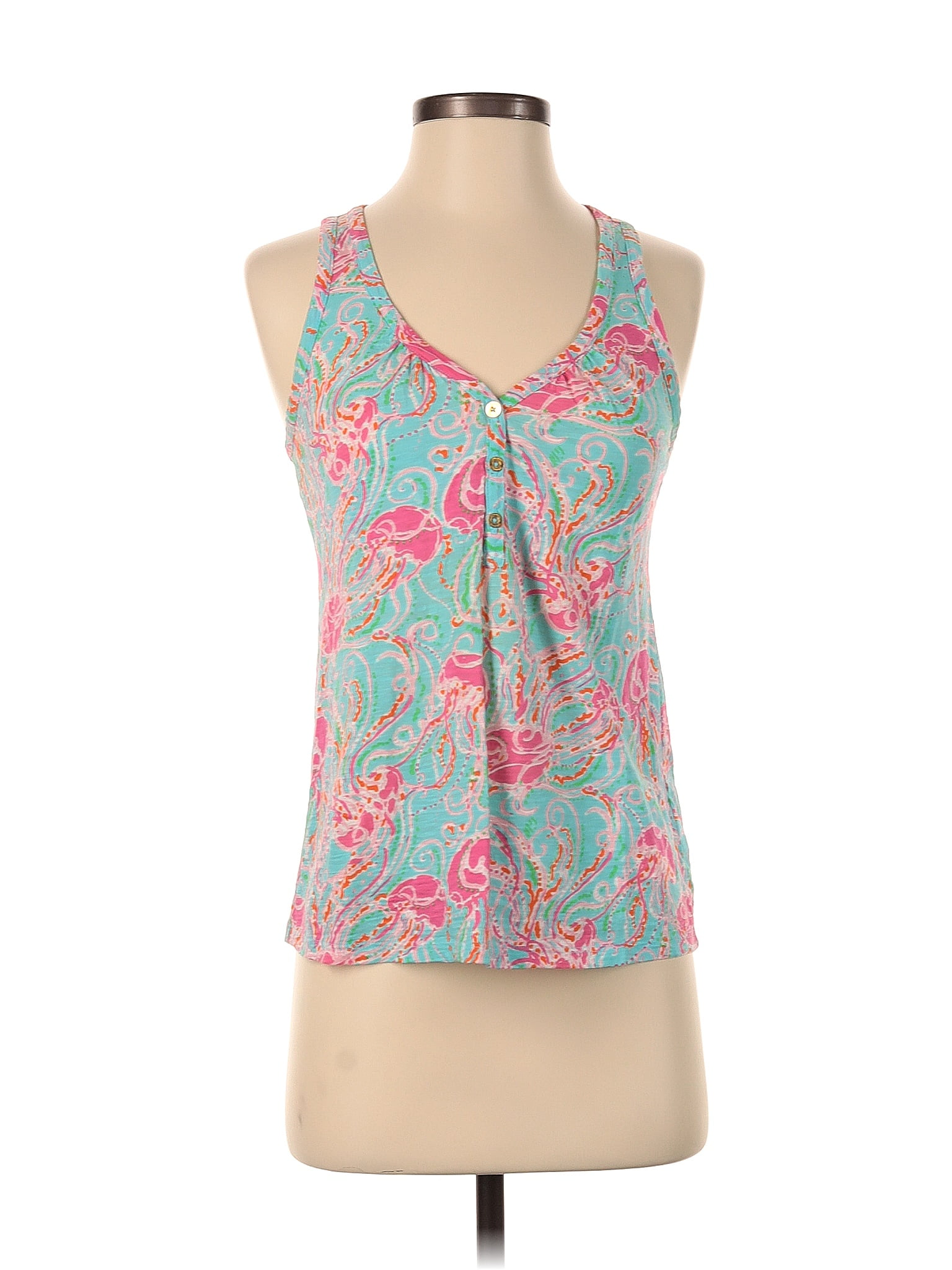 Lilly Pulitzer 100 Cotton Teal Sleeveless Henley Size Xs 69 Off