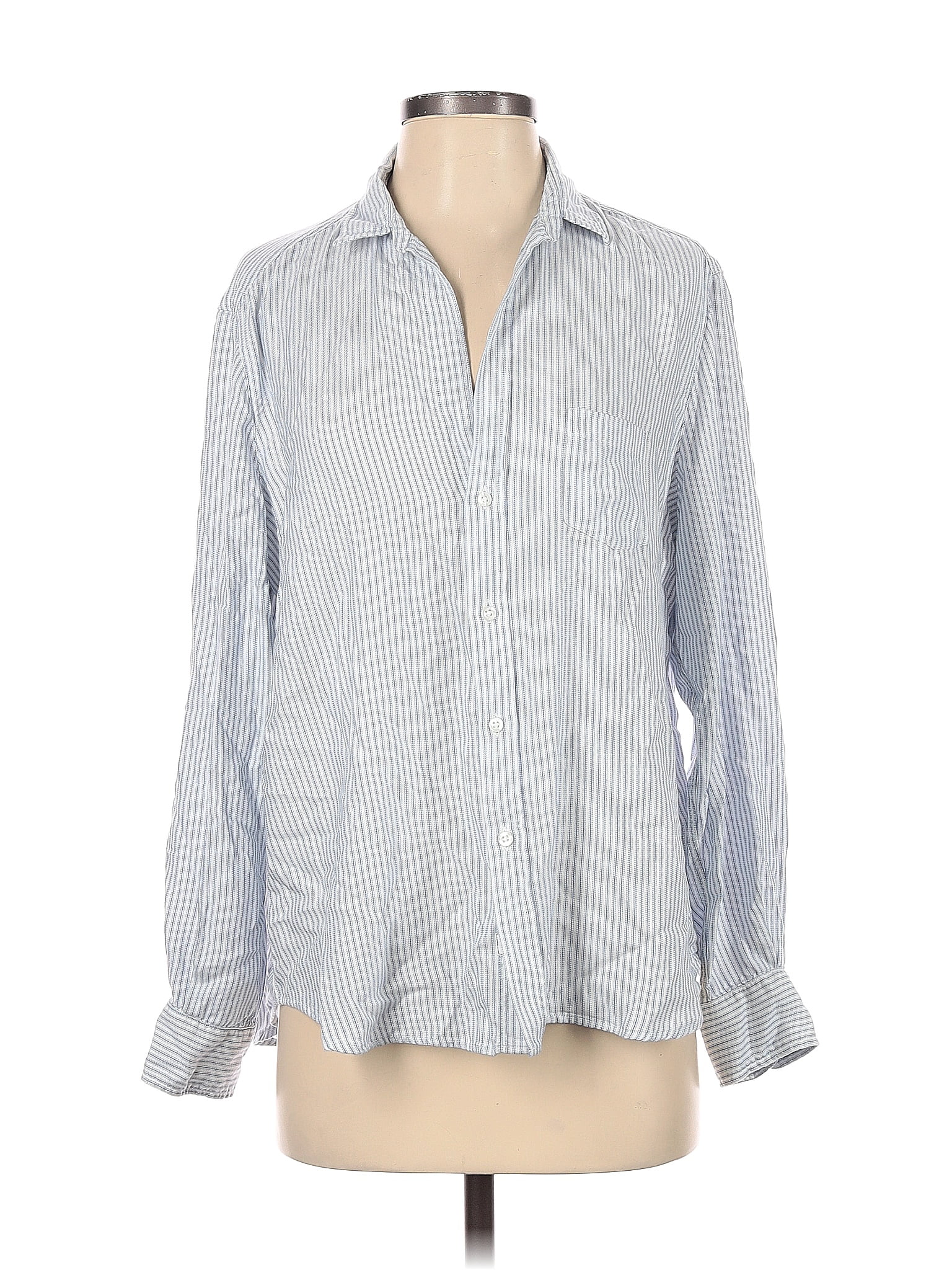 Frank & Eileen 100% Modal Stripes Blue Long Sleeve Blouse Size S - 77% off | ThredUp
