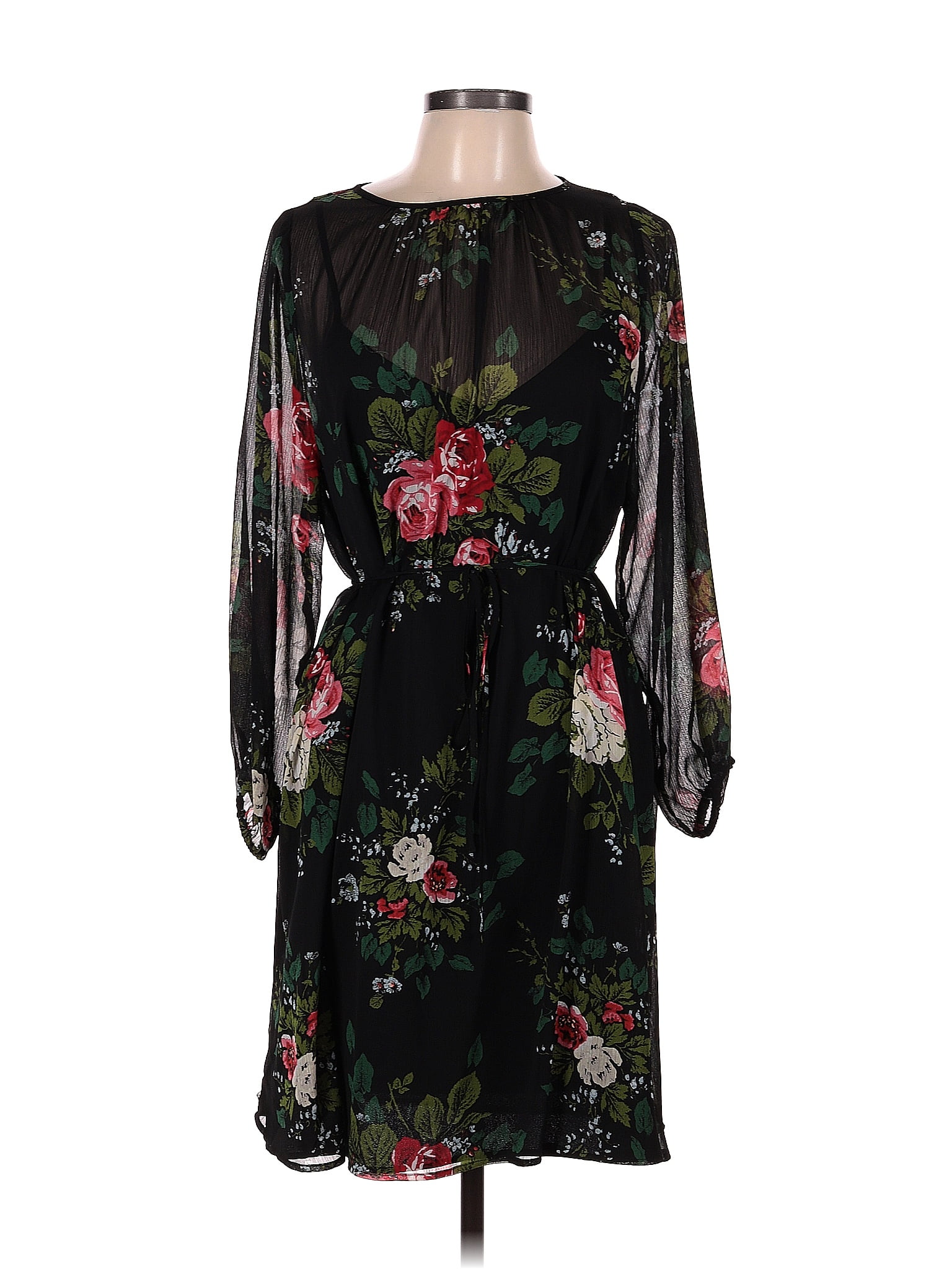Ann Taylor Loft 100 Polyester Floral Motif Floral Black Casual Dress