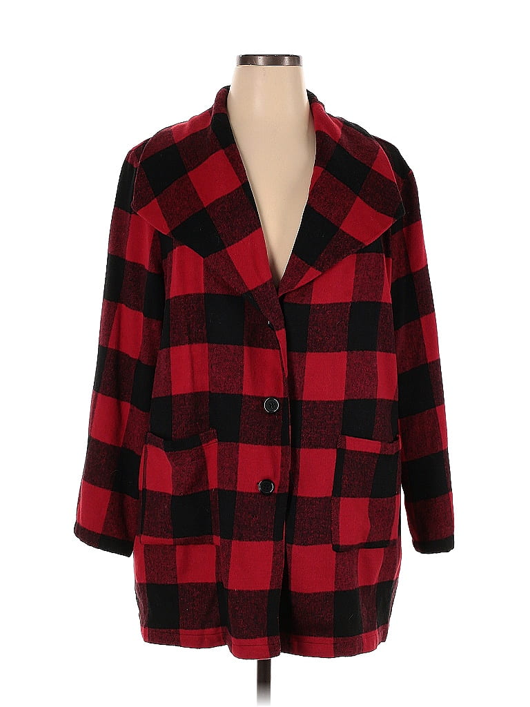 Shein 100% Polyester Checkered-gingham Plaid Red Jacket Size 16 - 50% ...