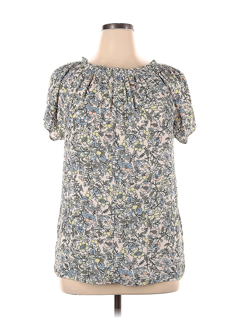 Ann Taylor Loft Outlet 100 Polyester Gray Short Sleeve Blouse Size Xl
